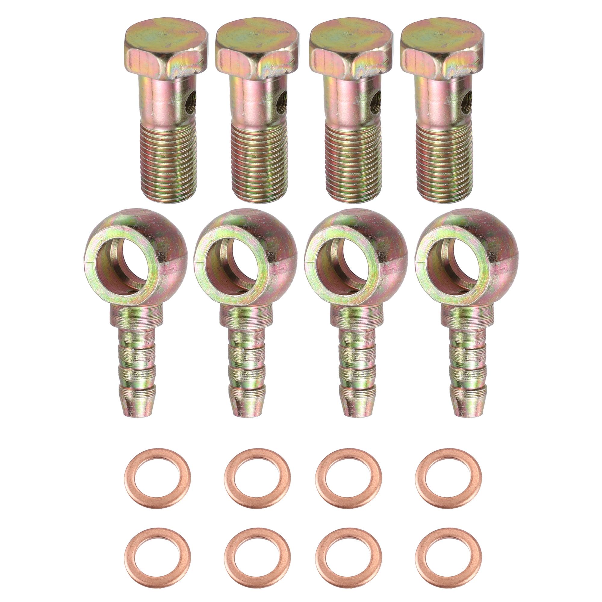 Unique Bargains 4 Set 8mm Banjo Hose Barb Bolt Fittings Banjo Bolt Washer Metal with 8mm Spacers ...