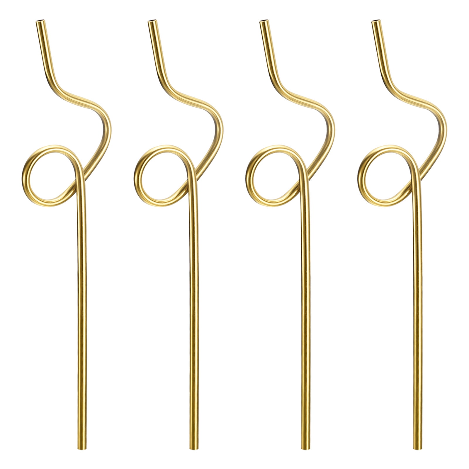 Unique Bargains 4Pack 10.6' Curly Shape Stainless Steel Straws Reusable ...