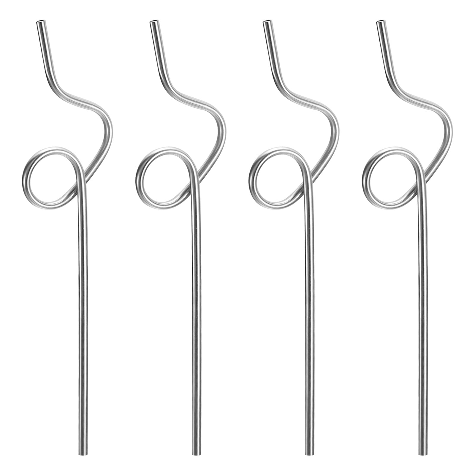 Unique Bargains 4Pack 10.6' Curly Shape Stainless Steel Straws Reusable ...