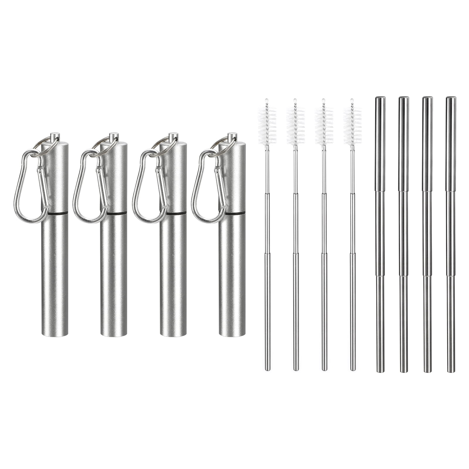 Unique Bargains 4Pack Reusable Metal Straws Telescopic Stainless Steel ...
