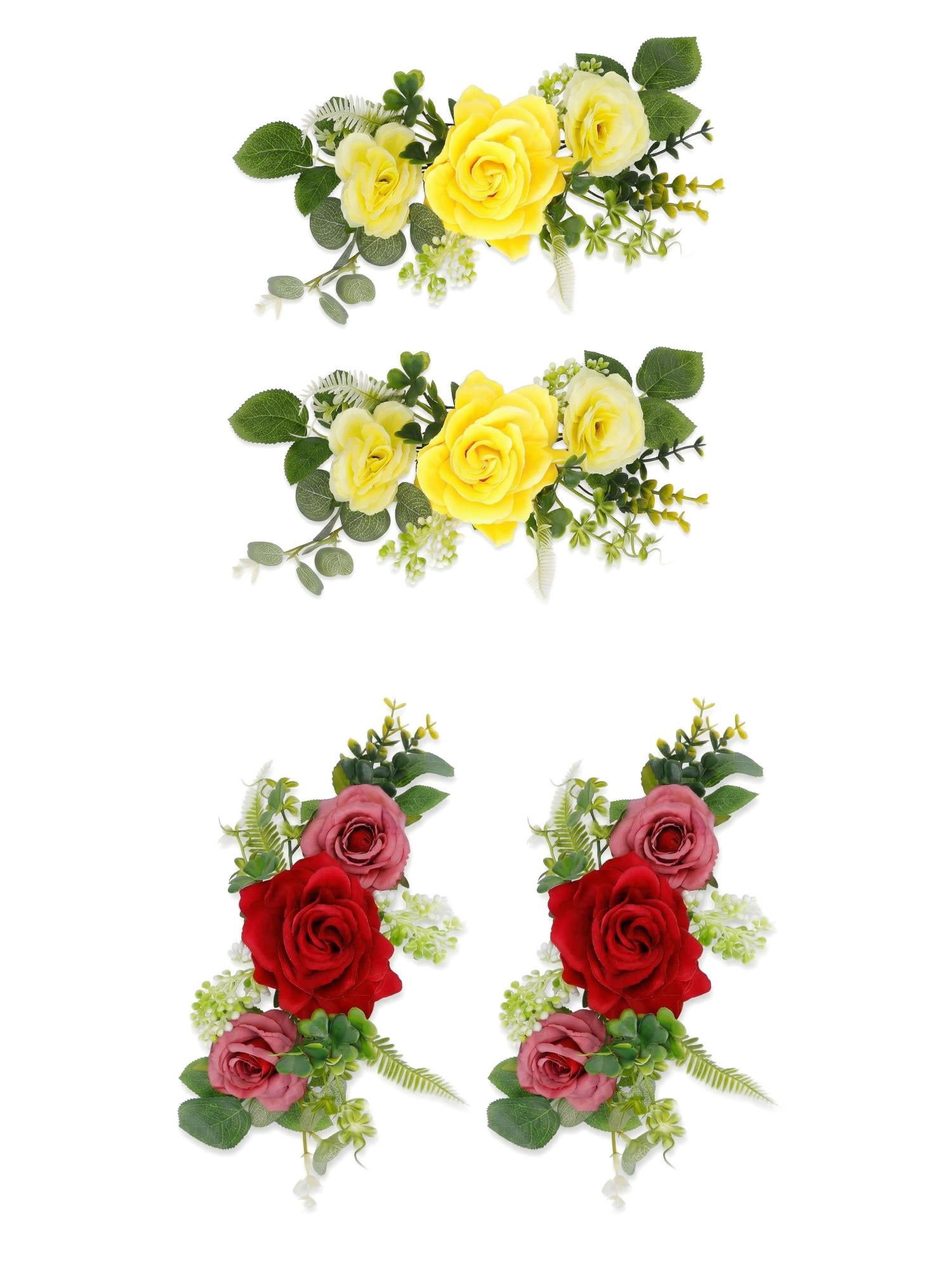 Unique Bargains 4Pcs Artificial Rose Bouquets Silk Flowers Red Yellow ...