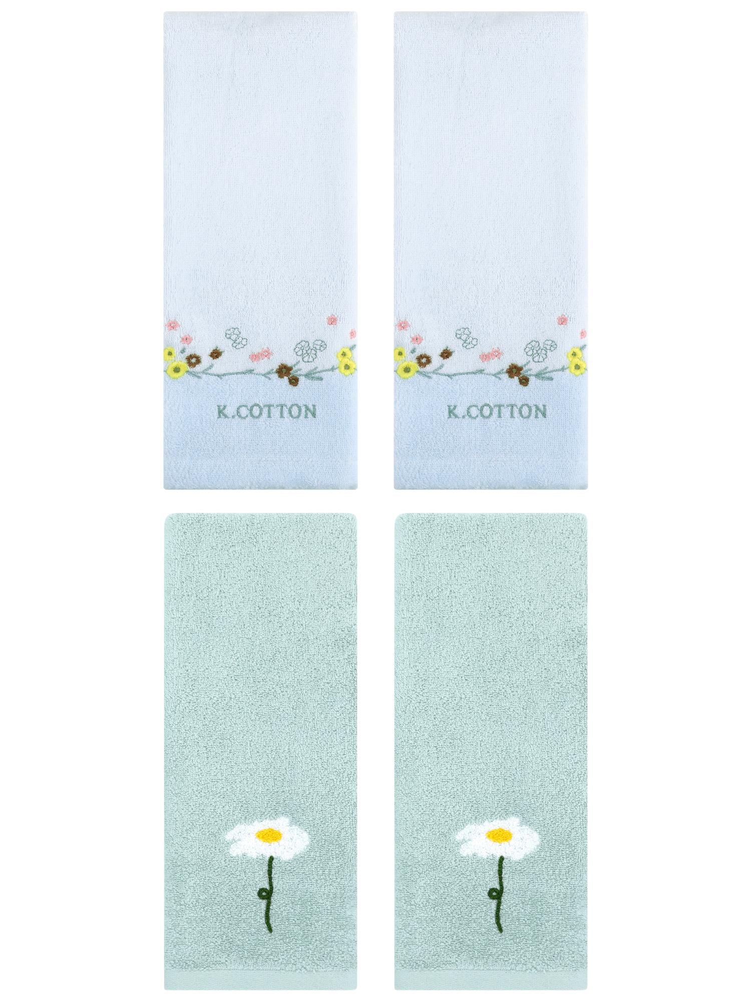 Unique Bargains 4Pcs Comfy Floral Hand Towel Set Blue 13" x 30"/13" x ...