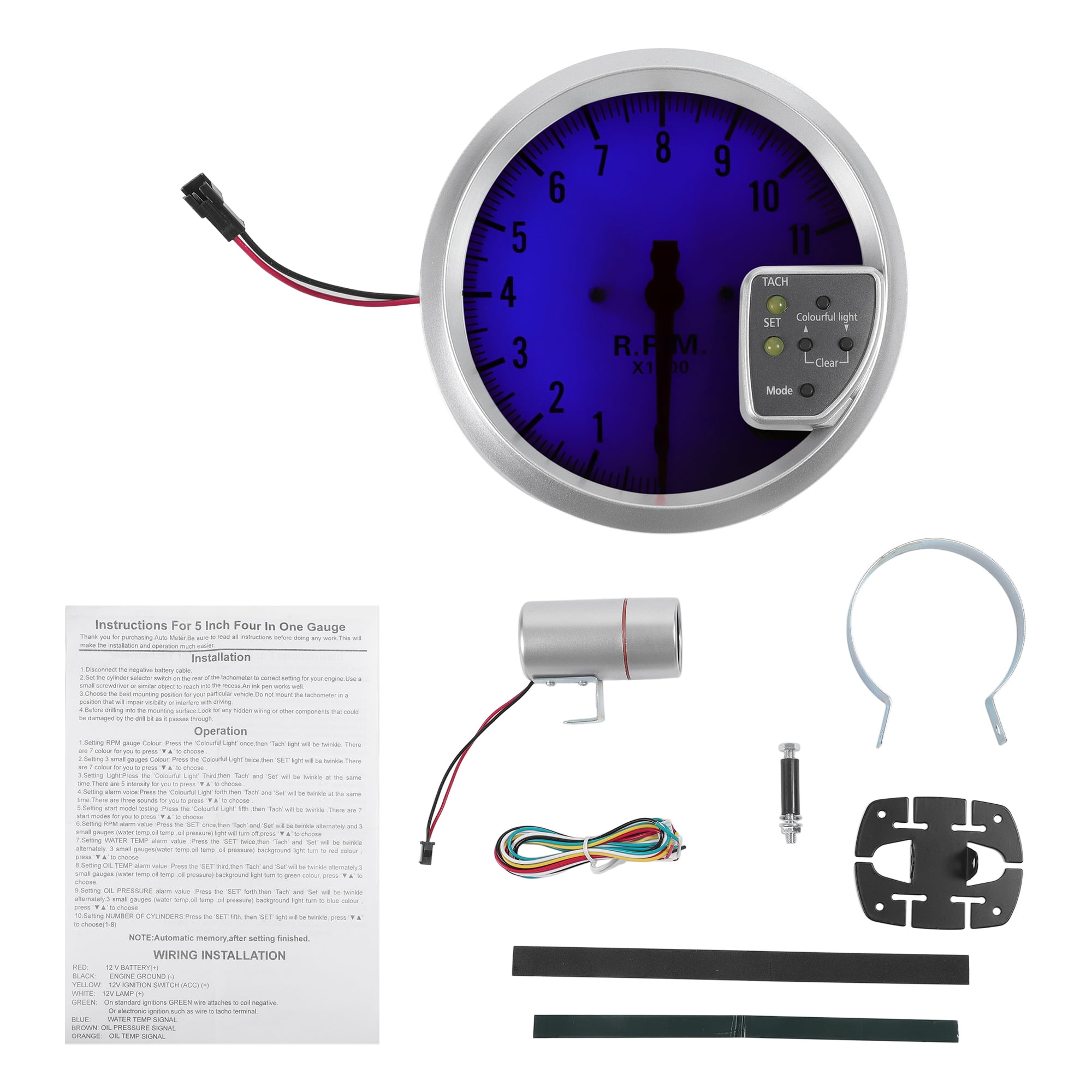 Unique Bargains 5" 127mm Tachometer Gauge Colorful Pointer RPM ...