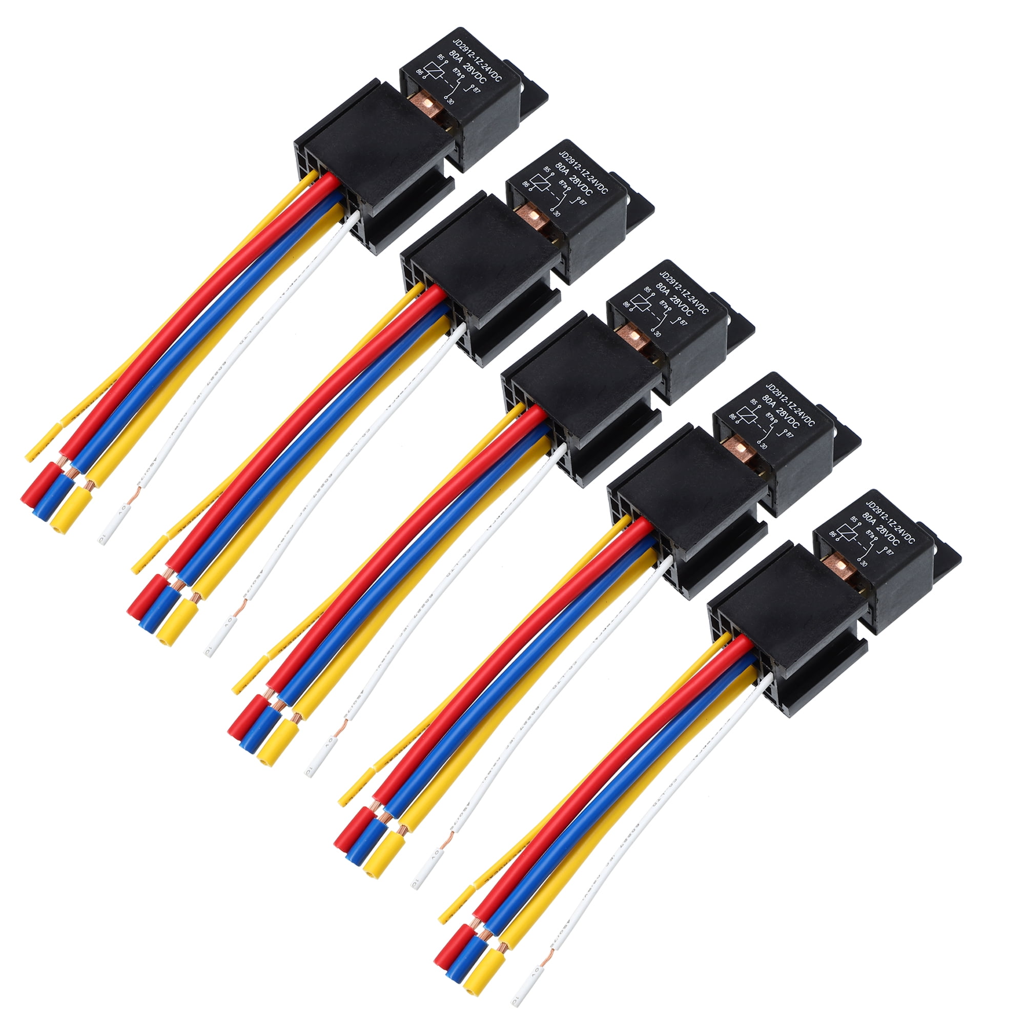 Unique Bargains 5 Pcs Car Relay with Socket Harness 5 Pin 24V 80Amp ...