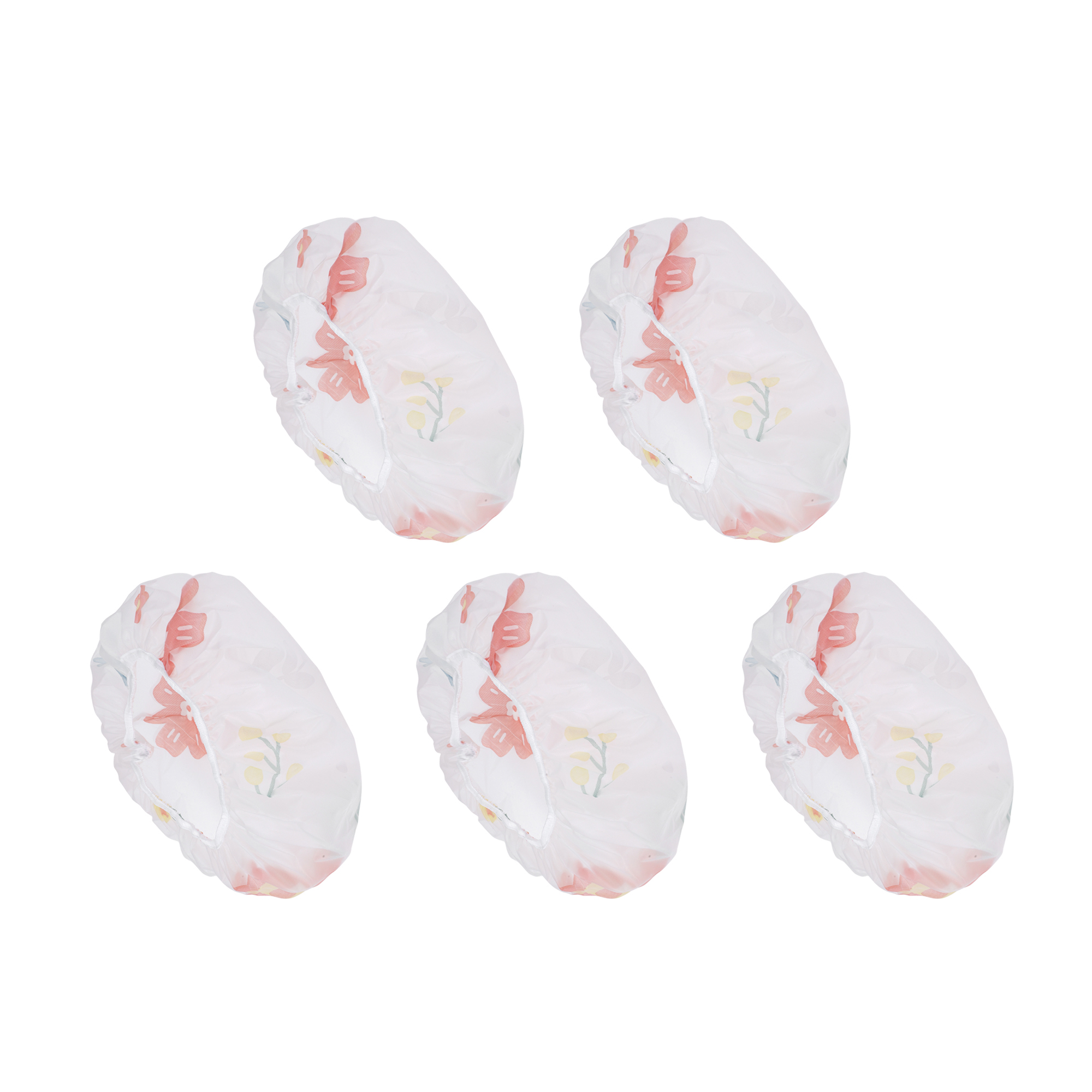 Unique Bargains 5 Pcs Floral Single Layer Shower Cap for Bathroom White ...