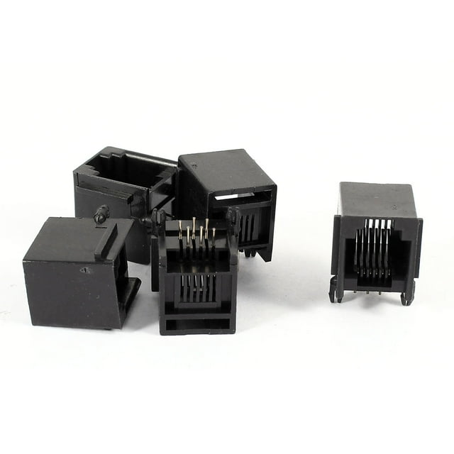 Unique Bargains 5 Pieces Right Angle PCB 6P6C RJ11 Socket Modular Jack Telephone Connector ...