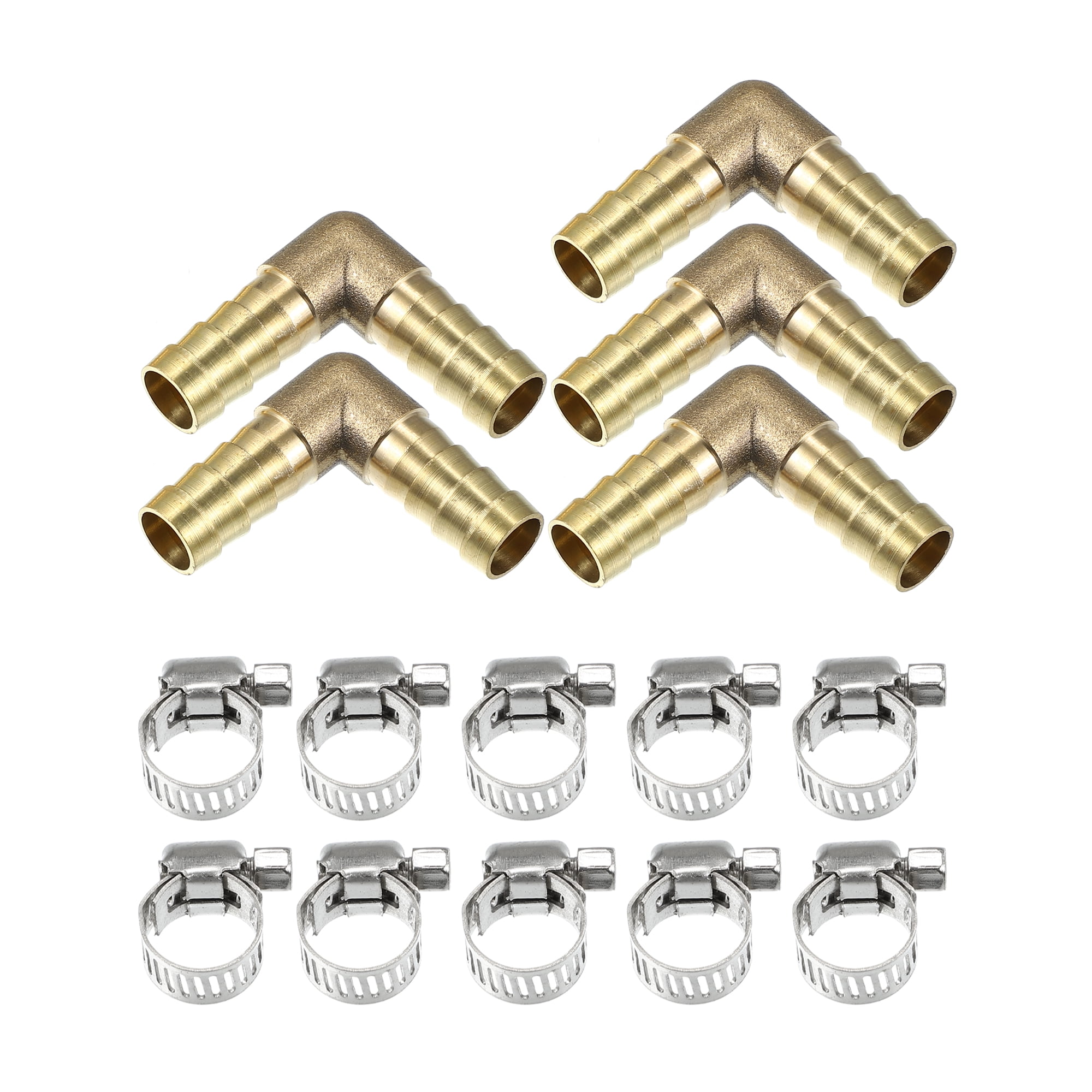 Unique Bargains 5 Set 12mm 2 Way L Shape Hose Barb Brass Adapter with ...