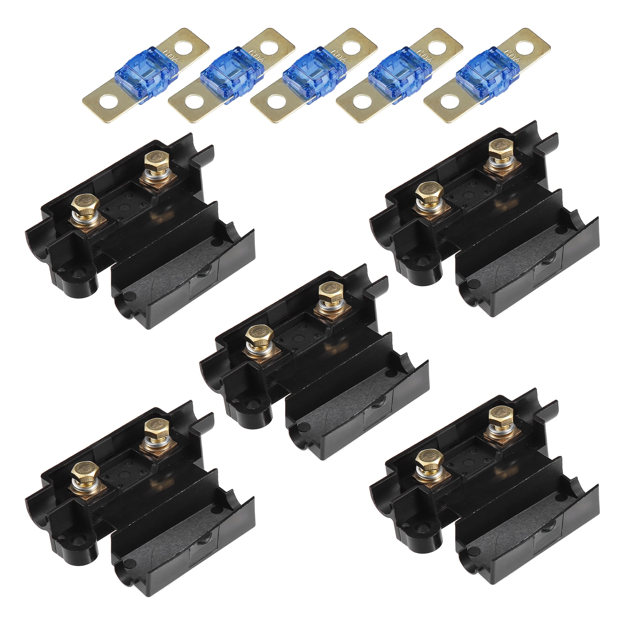 Unique Bargains 5 Set Black 60A Fuse with In-Line Holder Electrical ...