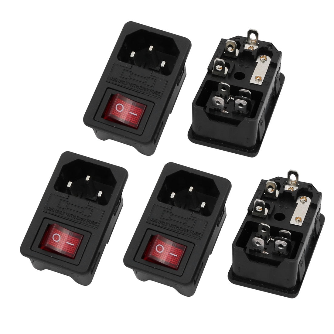 Unique Bargains 5Pcs 250V 10A 3 Pin Rocker Switch Power Inlet Socket w ...