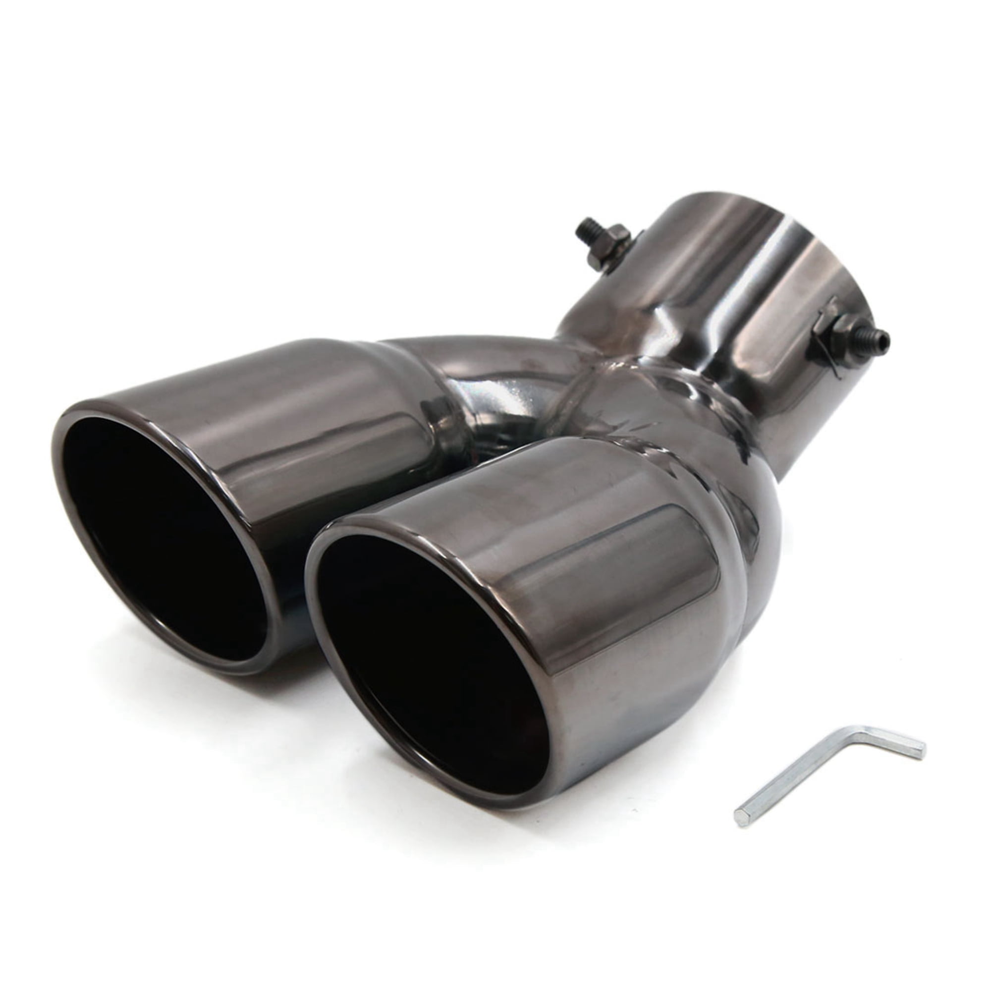Unique Bargains 70mm Inlet Dia Black Stainless Steel Rear Dual Exhaust ...