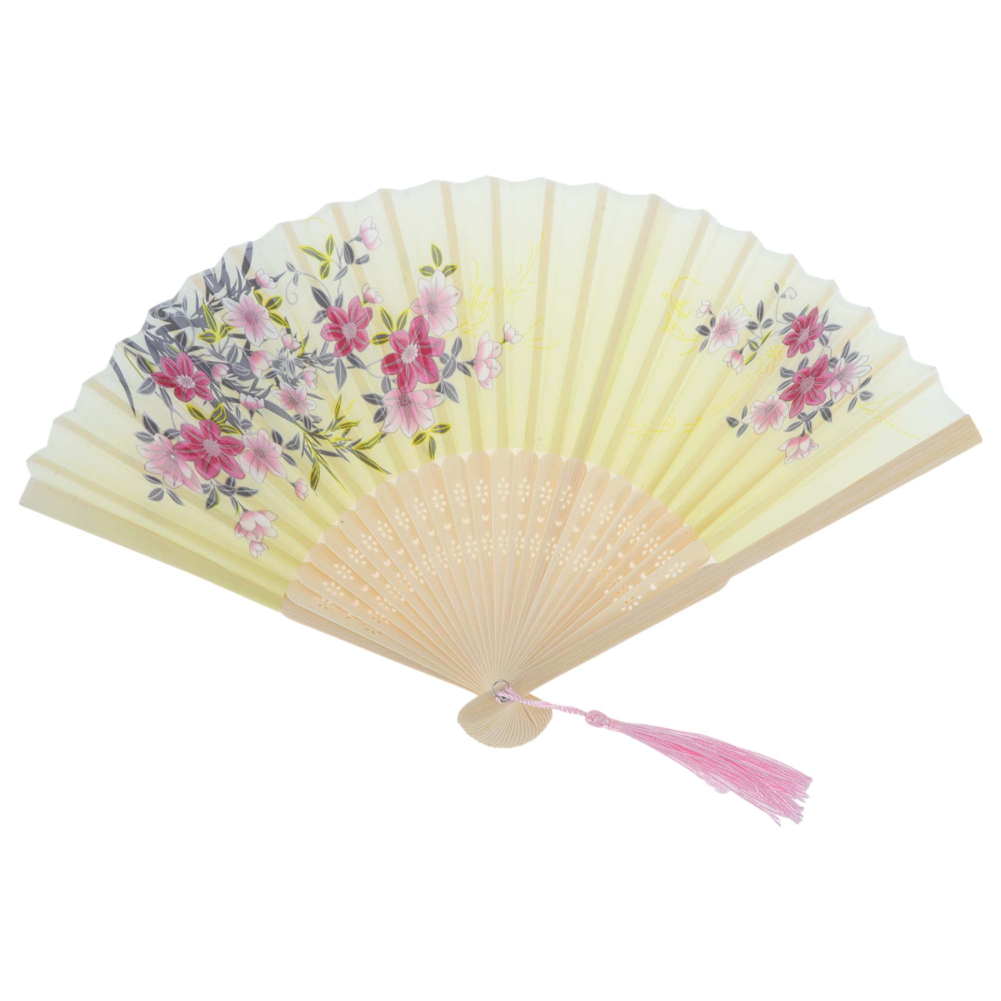 Unique Bargains Ancient Style Folding Fan 1Pc Light Yellow [Floral ...