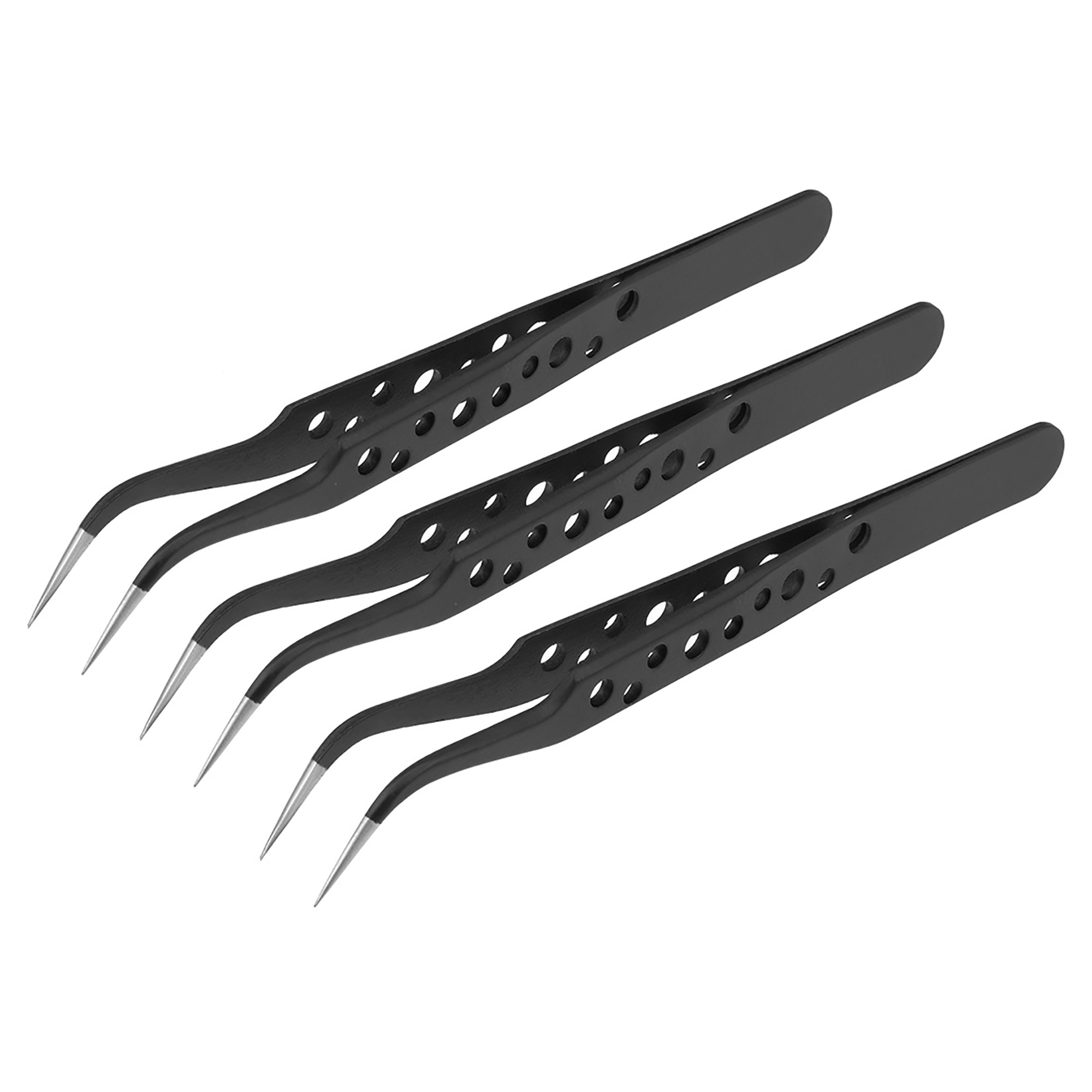 Unique Bargains Anti-Static Tweezers 9 Holes Curved Pointed Stainless ...