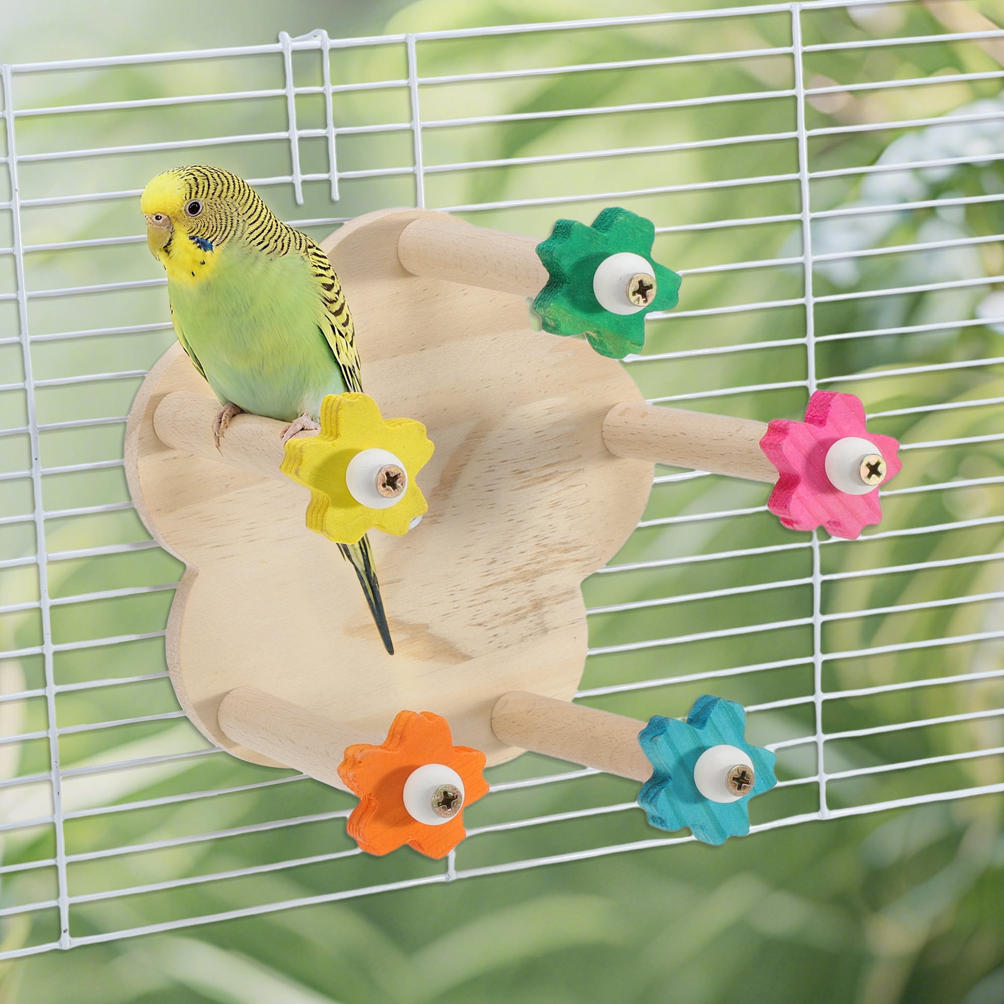 Unique Bargains Bird Toys Rotating Perch with 5 Wooden Perches Bird ...