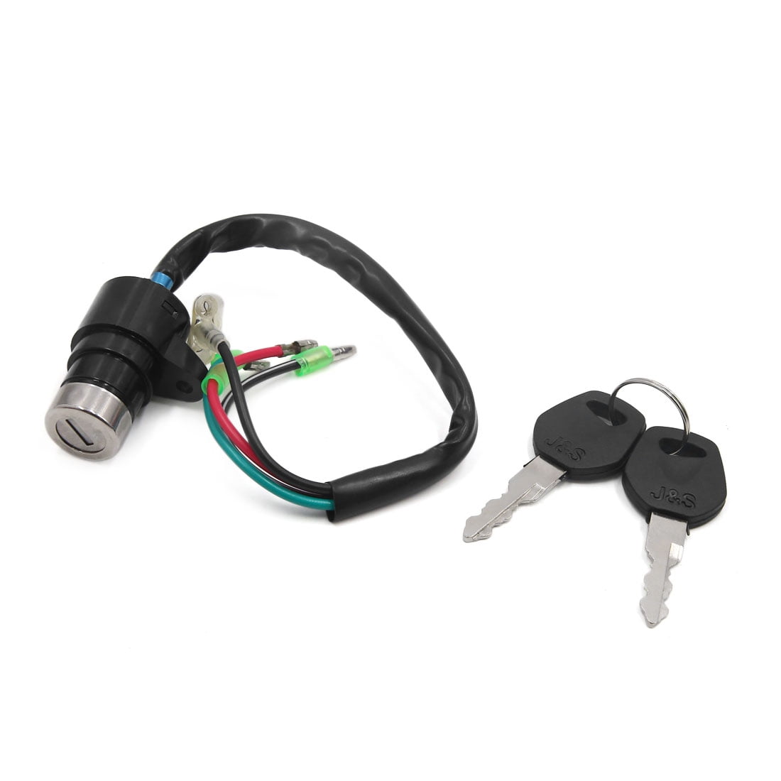 Unique Bargains Black 12V 4 Wires Motorcycle Ignition Switch Lock w 2 ...