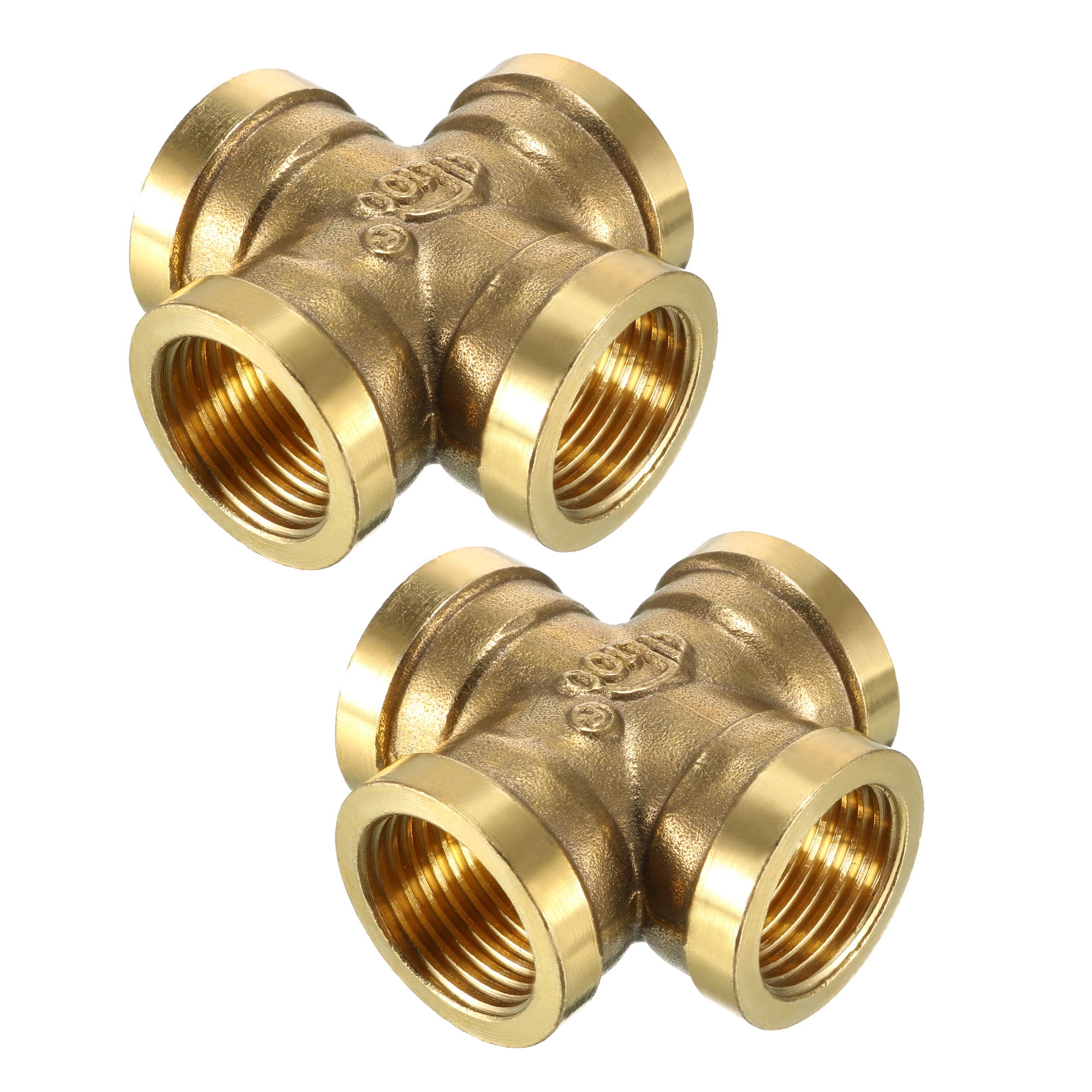 Unique Bargains Brass Cross Pipe Fitting 1/2 PT Female Thread 4 Way ...