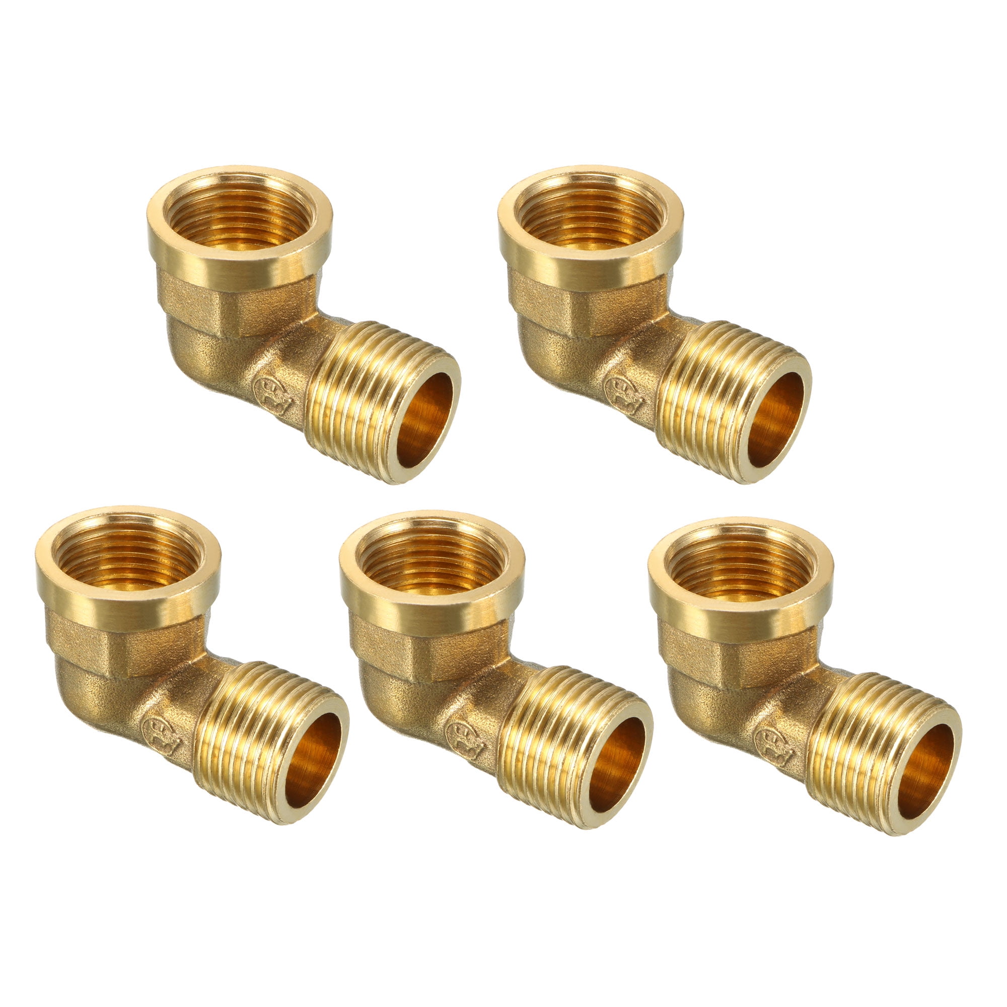 Unique Bargains Brass Elbow Pipe Fitting 90 Degree 1/2 BSP Male x 1/2 PT Female Coupler 5Pcs ...