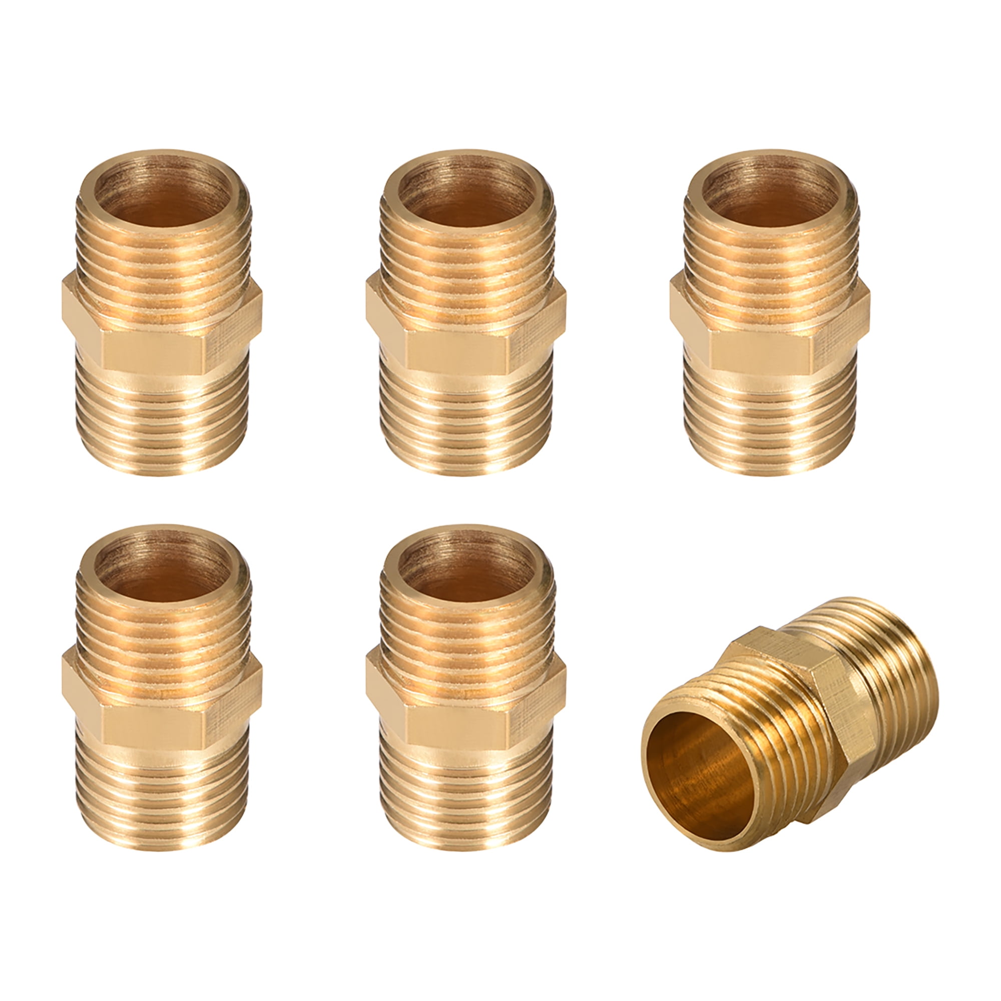 Unique Bargains Brass Pipe Fitting Hex Nipple, 1/4" x 1/4" G Male Pipe ...