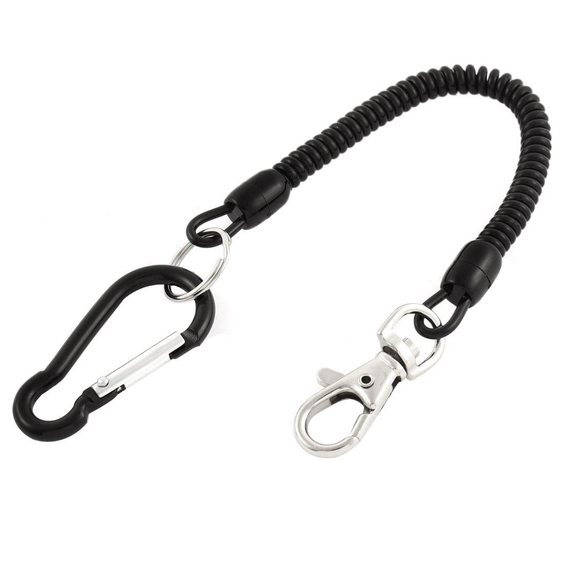 Unique Bargains Carabiner Hook Lobster Clasp Black Coil Lanyard Spring ...