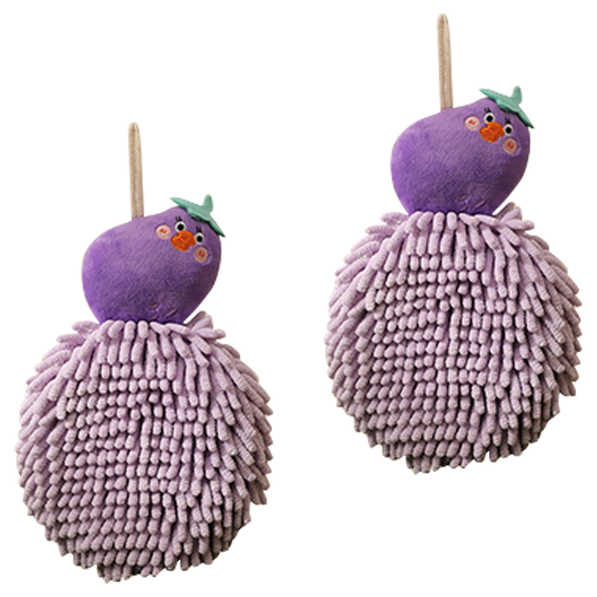 Unique Bargains Cartoon Fuzzy Ball Hand Towels Quick Dry Purple 2-Piece ...