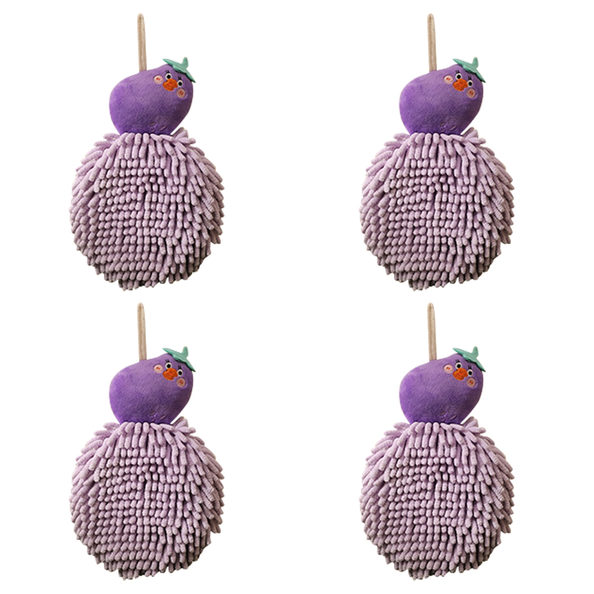 Unique Bargains Cartoon Fuzzy Ball Hand Towels Quick Dry Purple 4-Piece ...