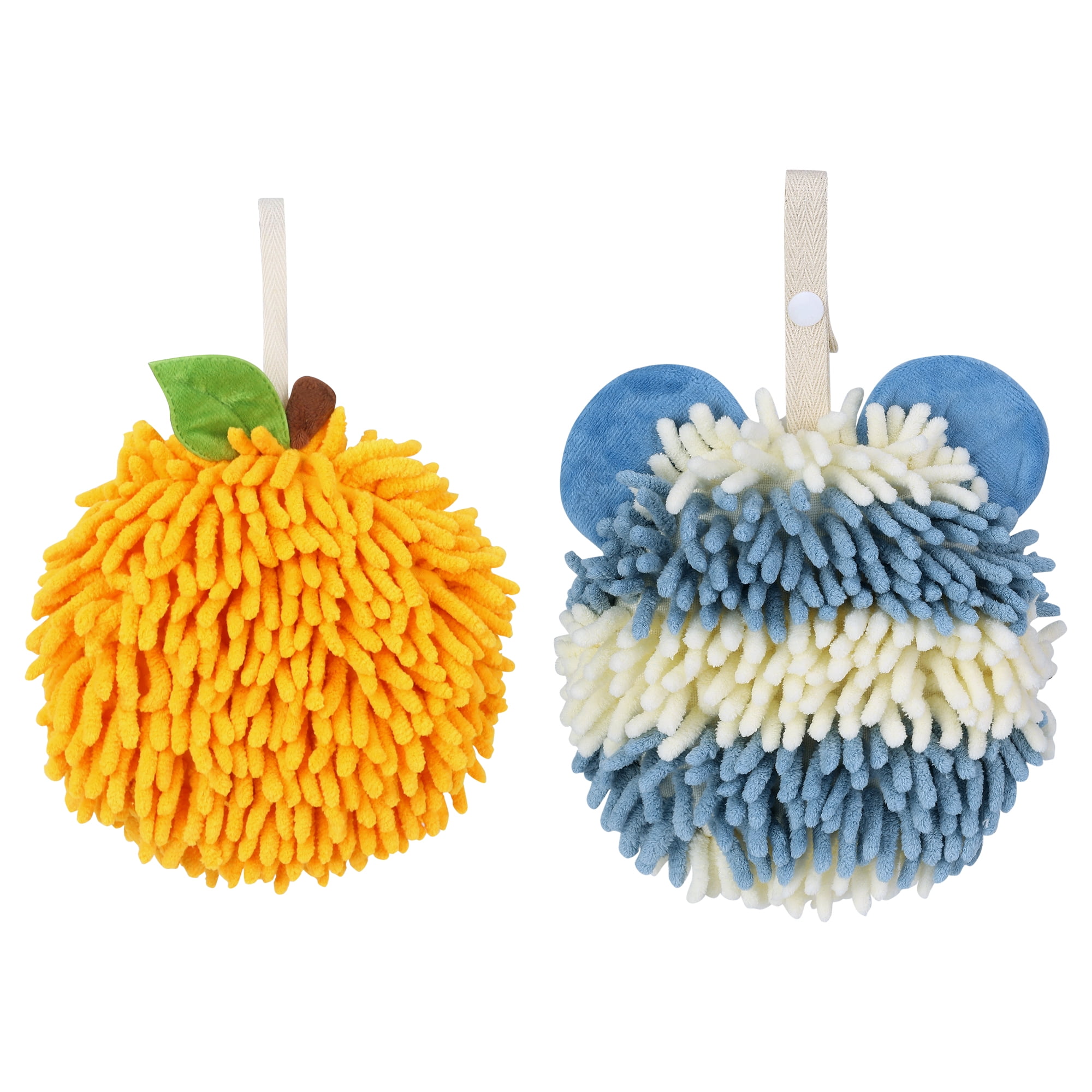 Unique Bargains Chenille Ball Fuzzy Hand Towel 2 Pcs Orange/Blue 6" x 6 ...