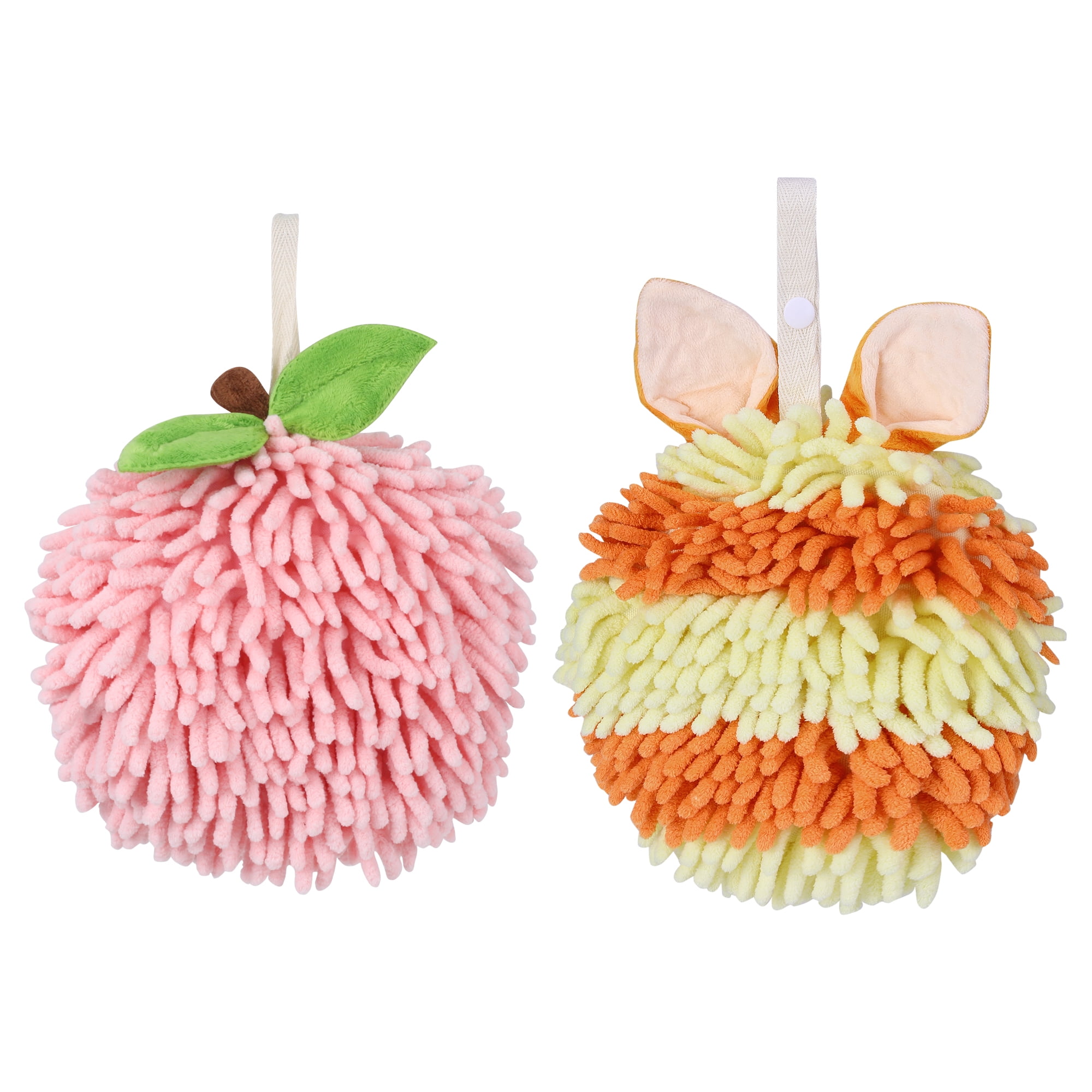 Unique Bargains Chenille Ball Fuzzy Hand Towel 2 Pcs Pink/Orange 6" x 6 ...