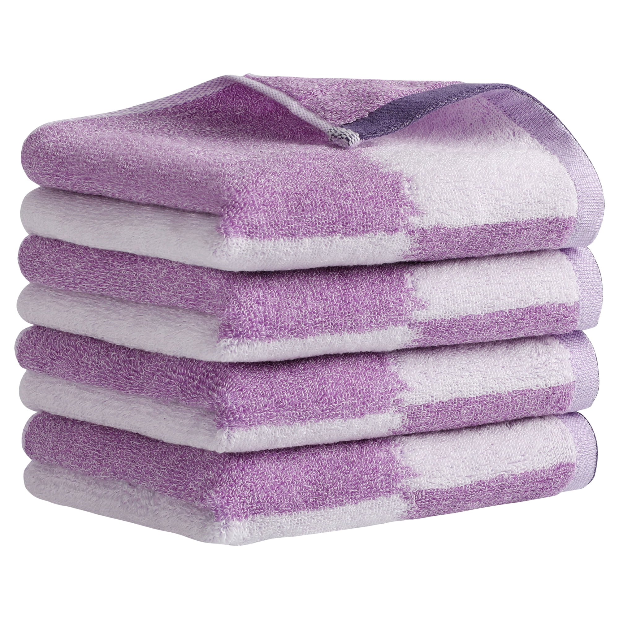 Unique Bargains 4-Piece Color Block Cotton Hand Towel Set Purple Soft ...