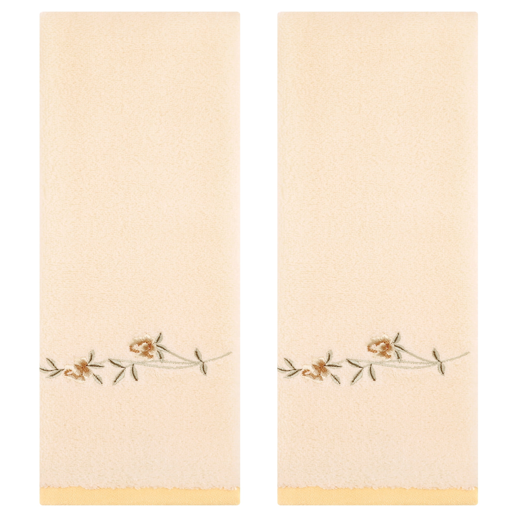 Unique Bargains Cotton Floral Embroidered Absorbent Towel Set Yellow 2 ...