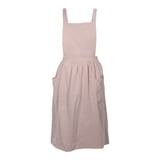 Unique Bargains Cotton Linen Cross Back Apron with Pockets Pink ...