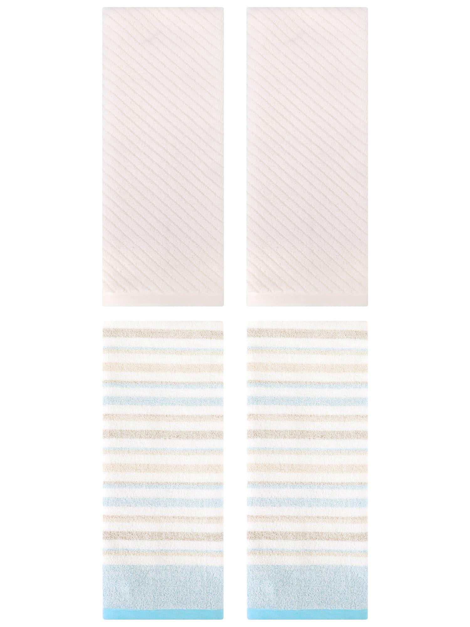 Unique Bargains Cotton Striped Hand Towel 4 Pcs Blue/Beige 13" x 27"/14 ...