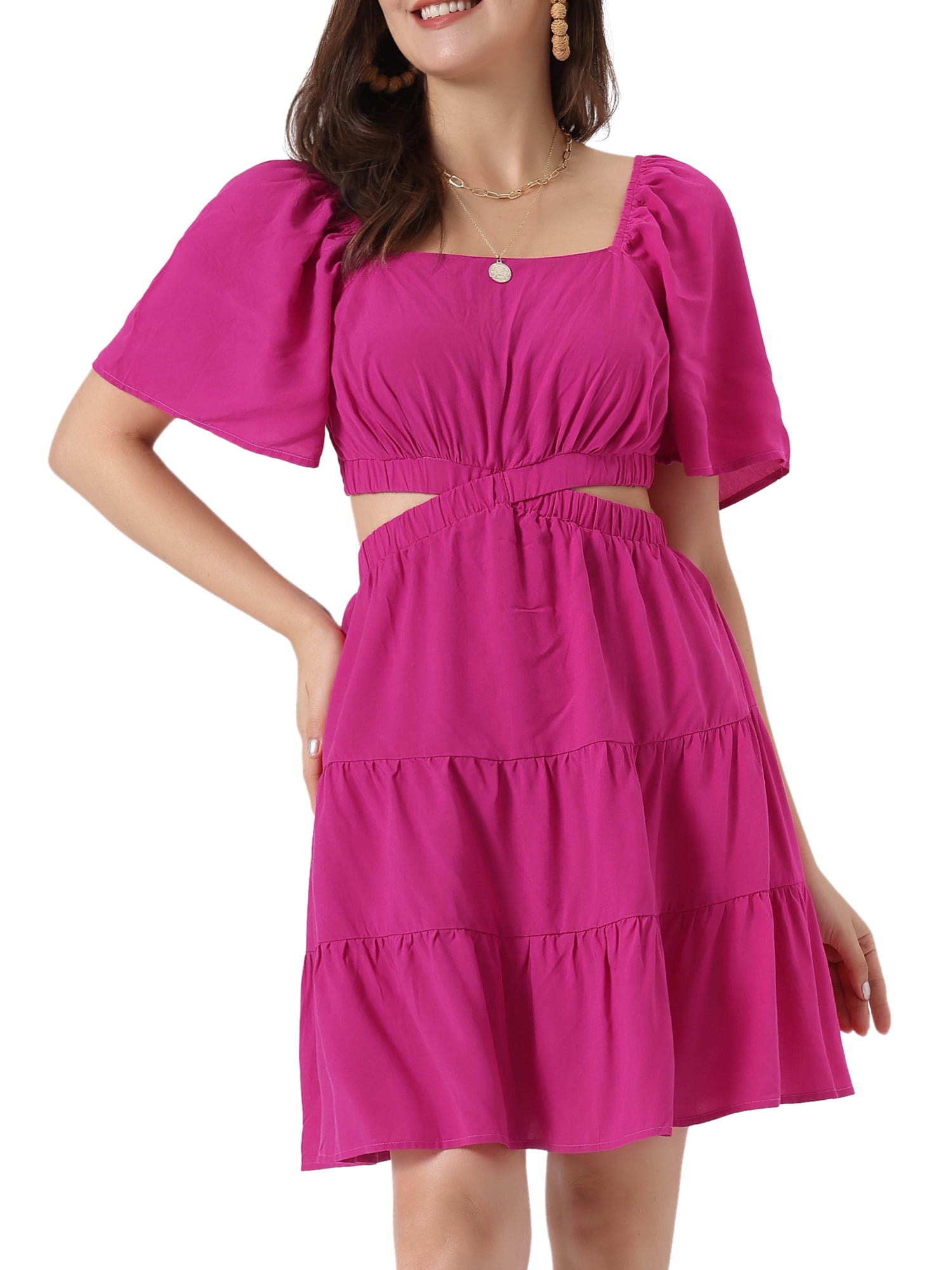 Unique Bargains Crossover Cutout Dress for Women's Short Sleeve Square ...