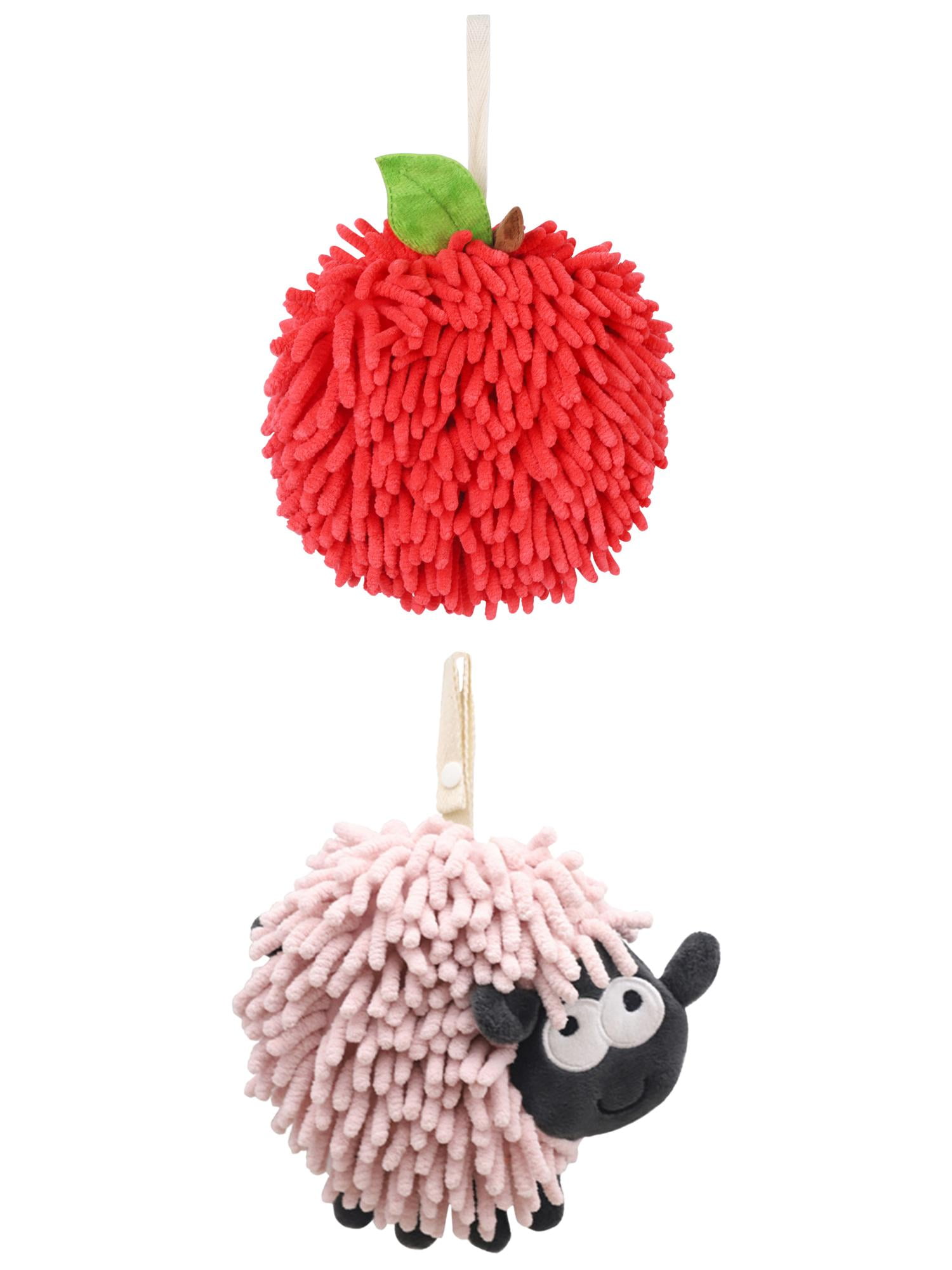 Unique Bargains Cute Chenille Ball Hand Towel 2 Pcs Red/Pink 6" x 6"/7 ...
