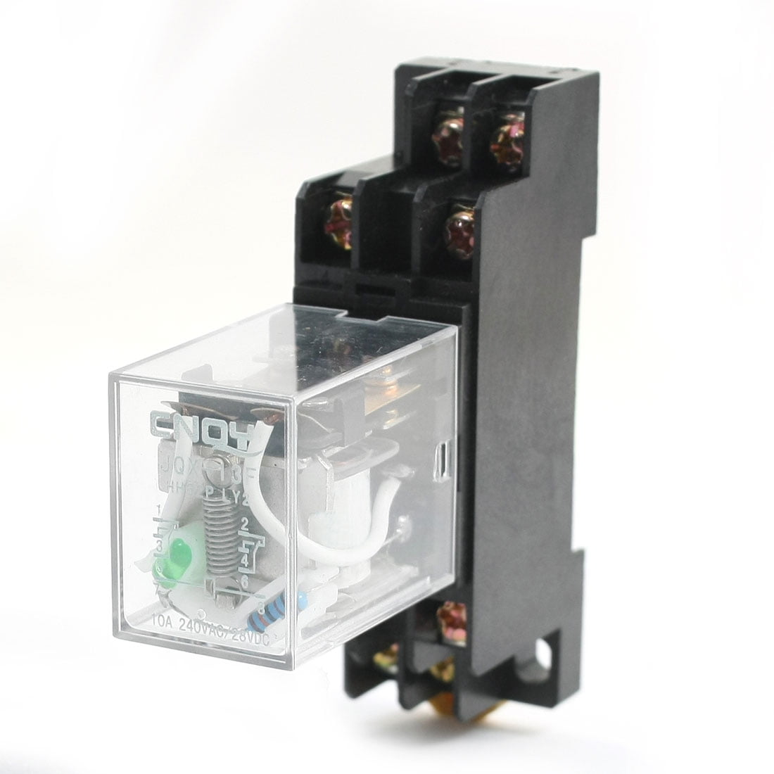 Unique Bargains DC12V 10A DPDT 8Pin Green Lamp Motor Control Power Relay w DIN Rail Socket ...