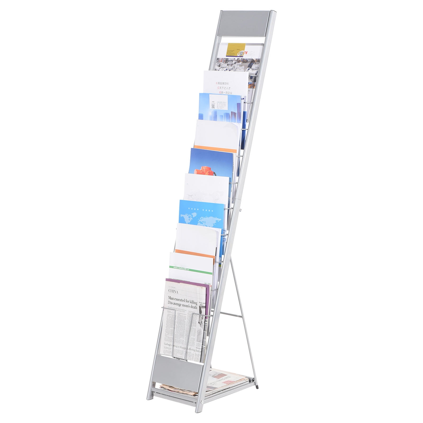 Unique Bargains Detachable Magazine Display Racks Floor Standing 10 ...