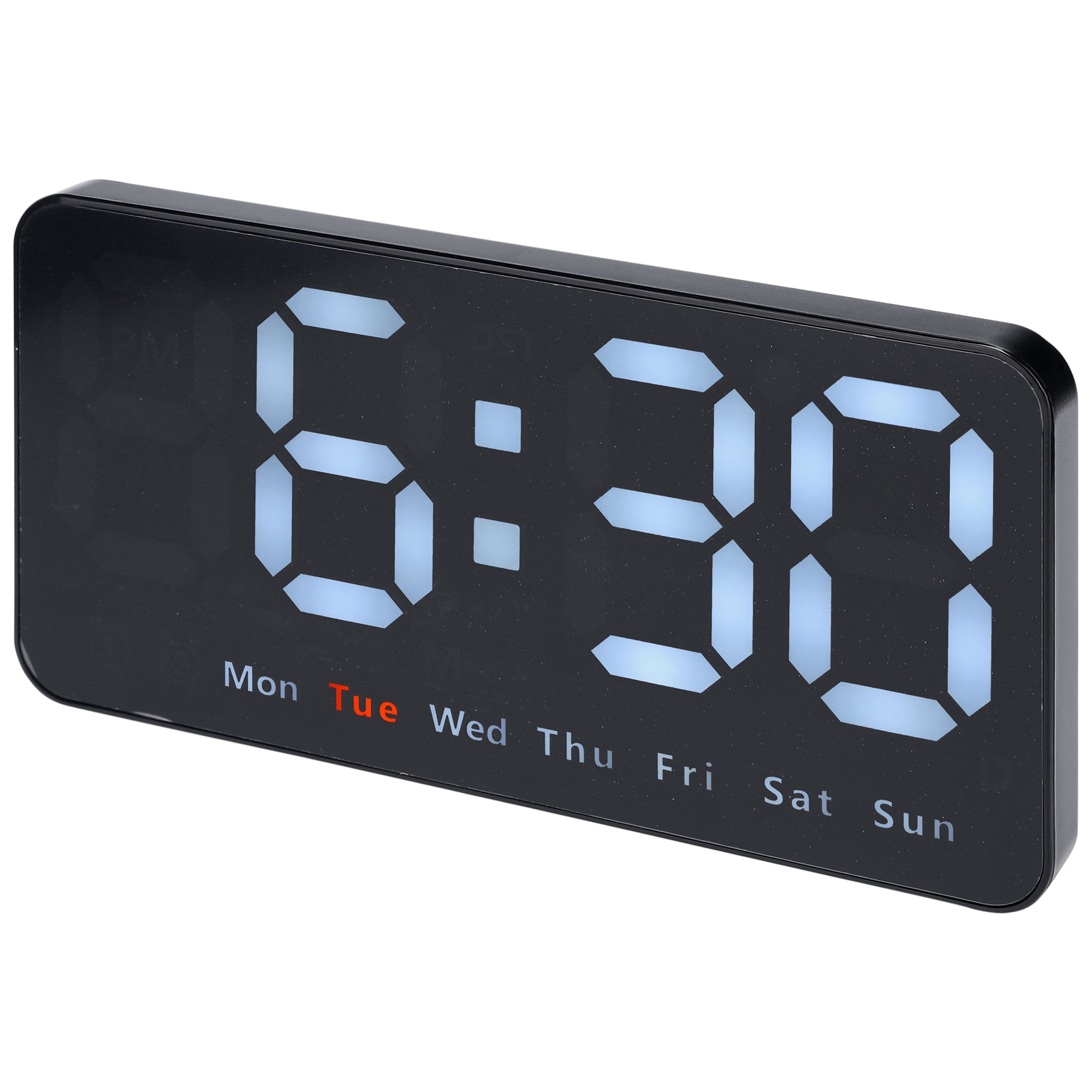 Unique Bargains Digital Dual Alarm Clock Dimmable Wall Clocks White ...