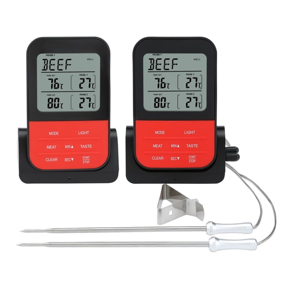 Unique Bargains Digital Meat Thermometer with 2 Probes and LCD Black ...