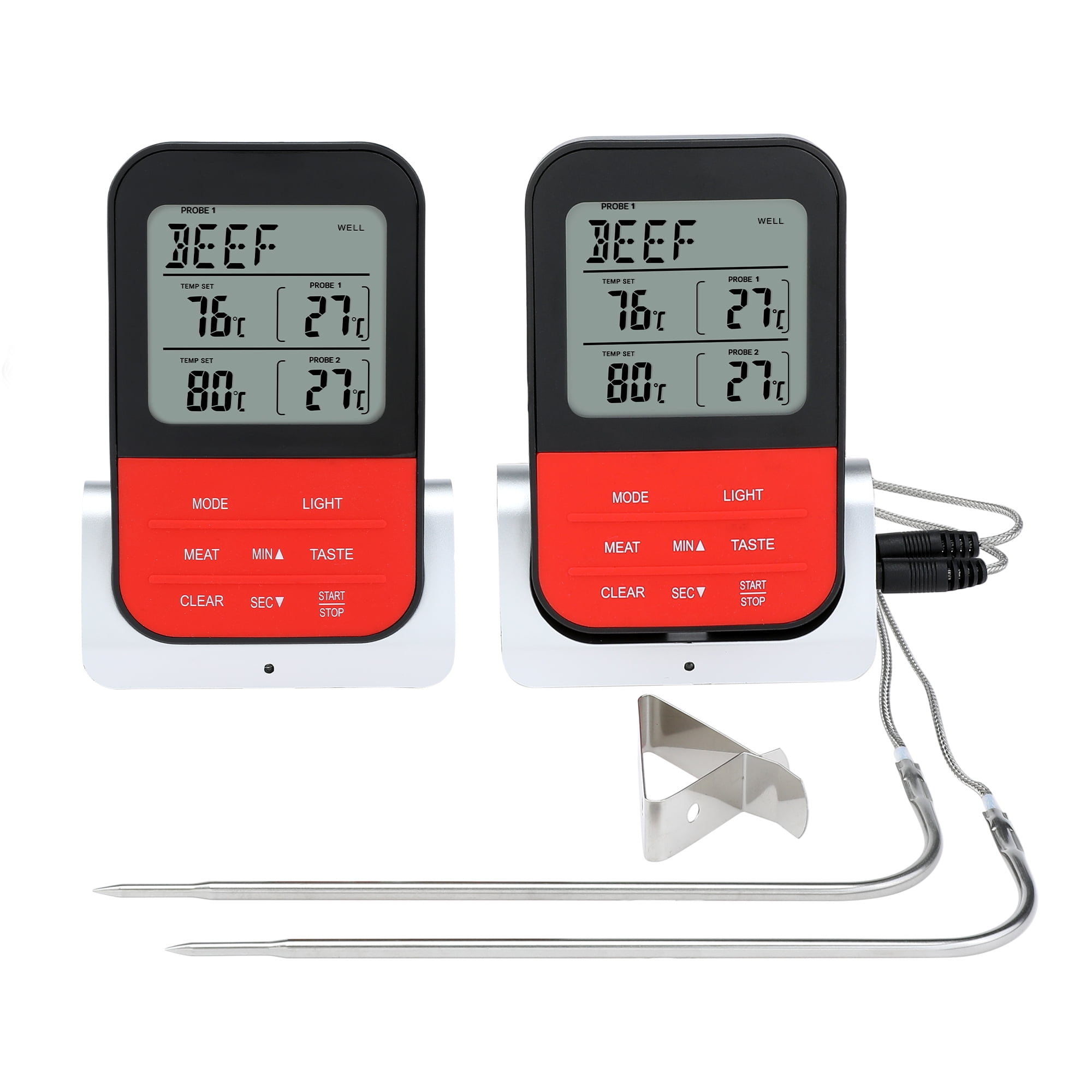 Unique Bargains Digital Meat Thermometer with 2 Probes and LCD Silver ...