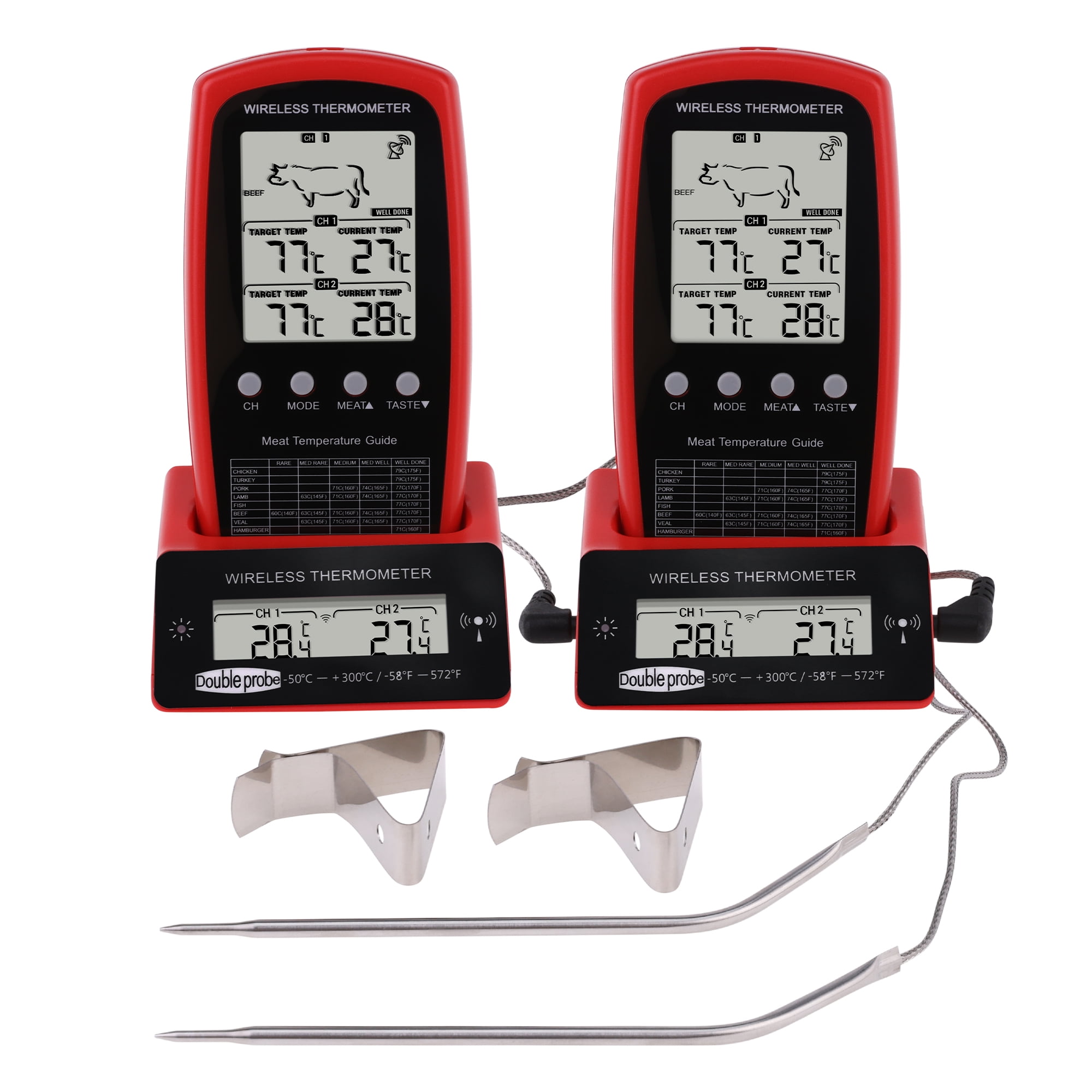 Unique Bargains Digital Meat Thermometer with 2 Temperature Probes Red ...
