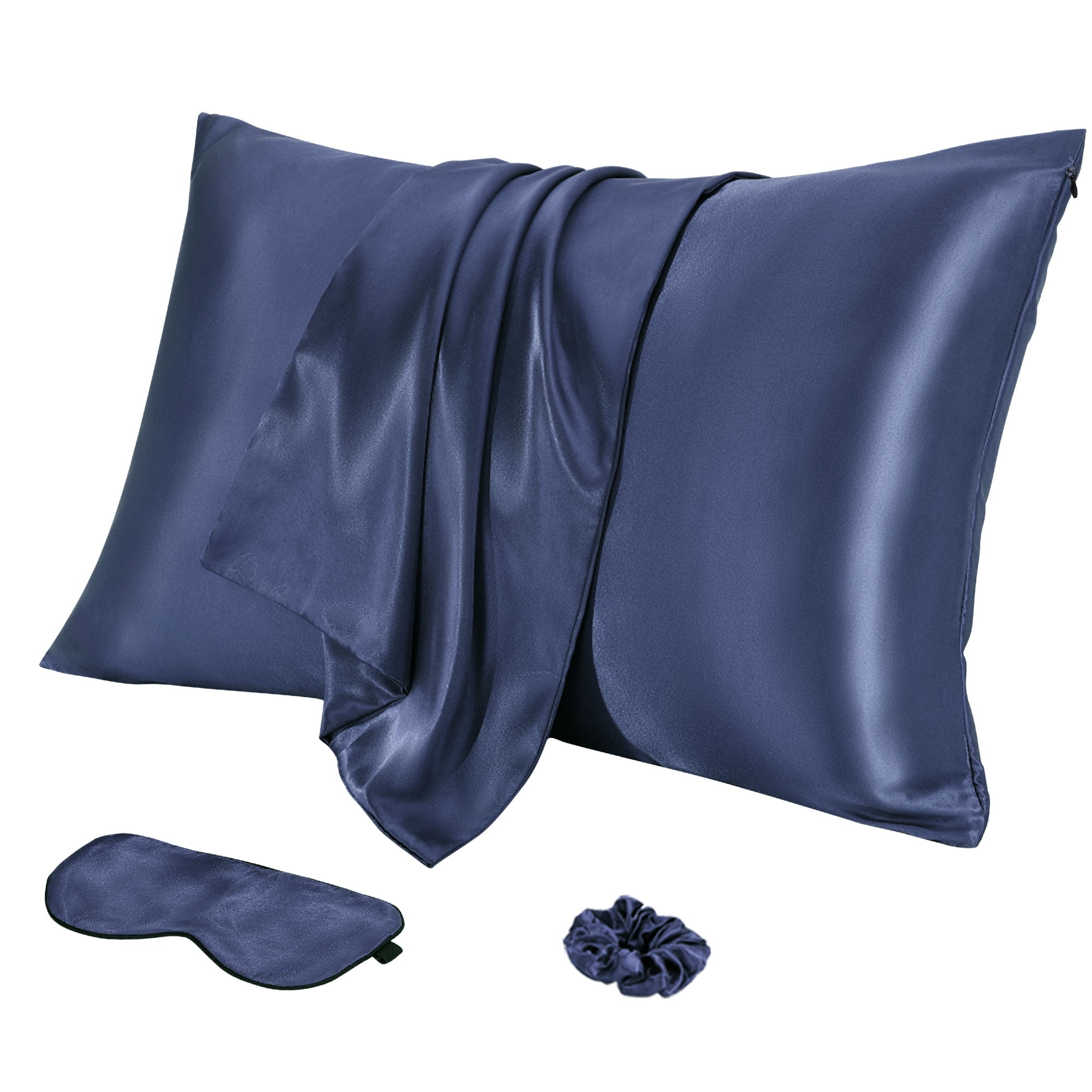 Unique Bargains Satin Pillowcase Set - Soft Zippered Closure - Navy ...