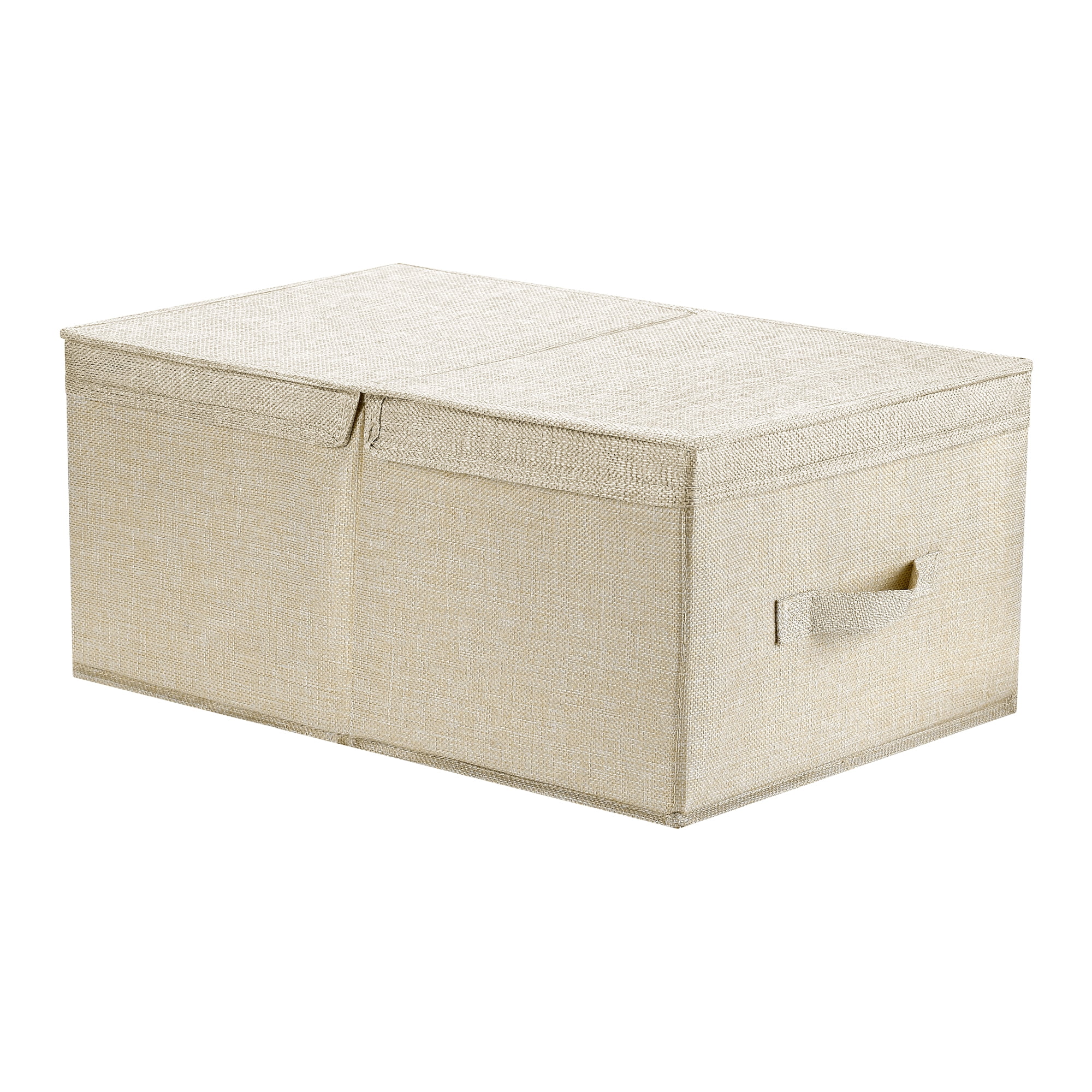 Unique Bargains Foldable Fabric Storage Bin with Lid and Handle Beige ...