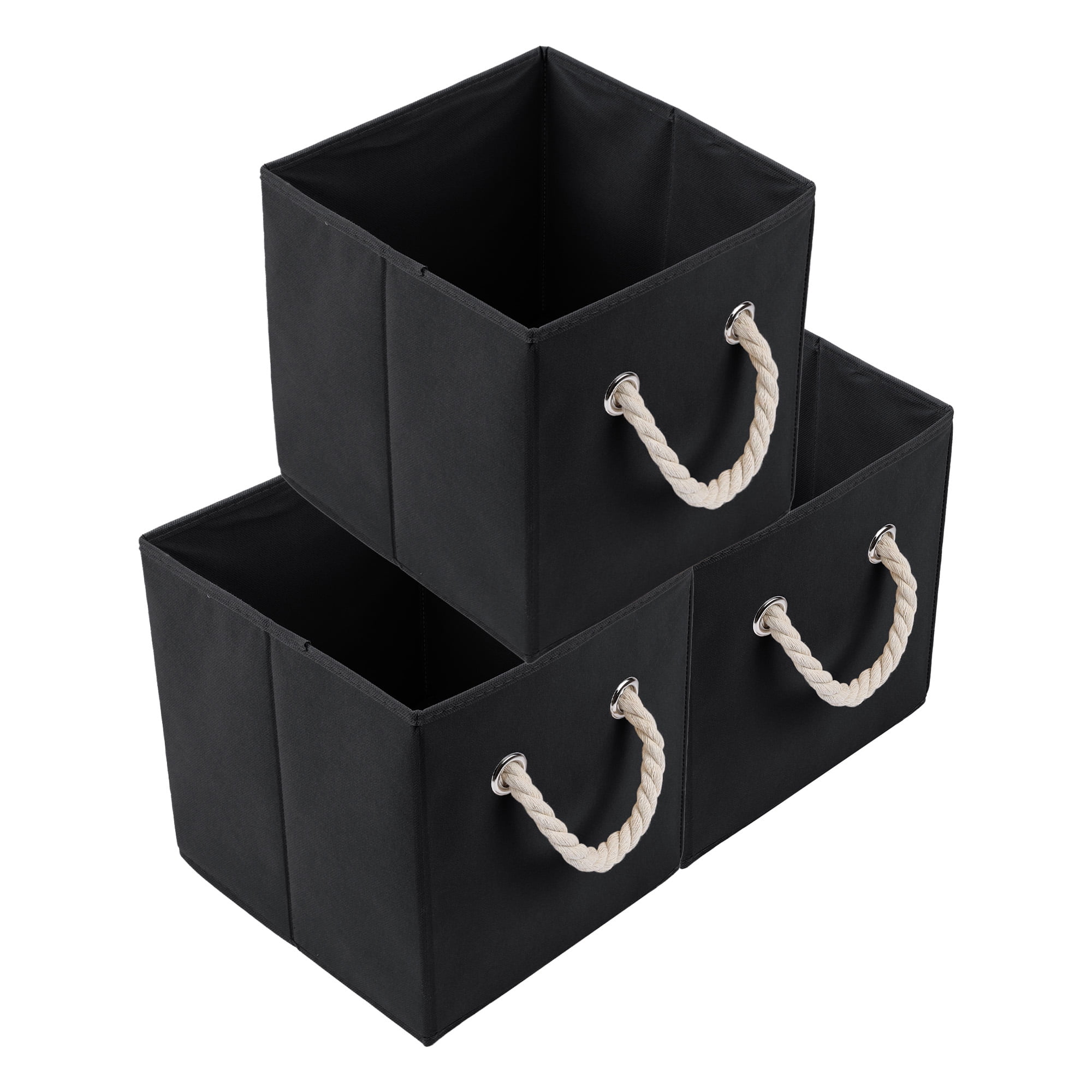 Unique Bargains Fabric Storage Bin with Handles Black 11*11*11in ...