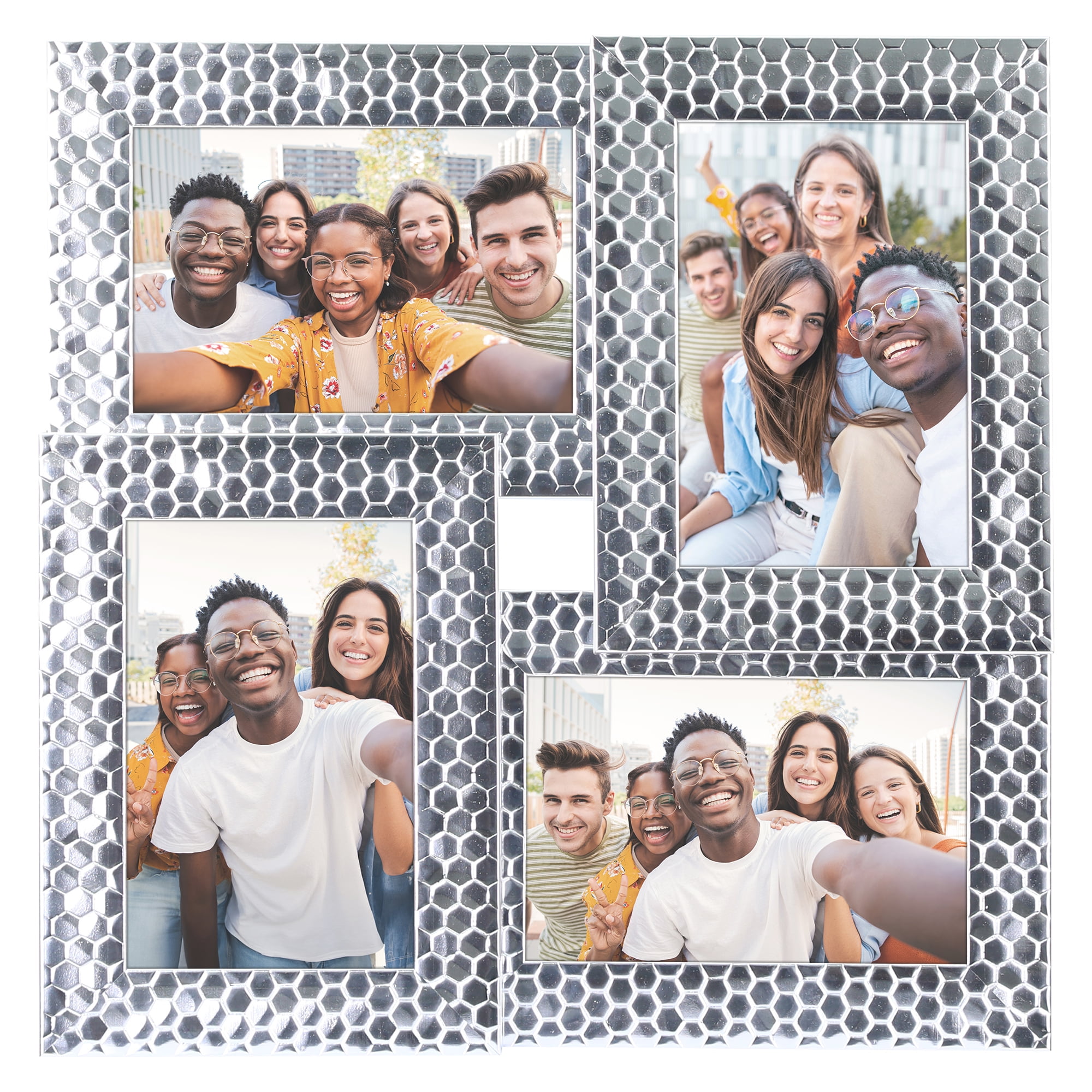Unique Bargains Family Photo Frame Set of 4 Silver 12.6" x 12.6" x 1.2 ...