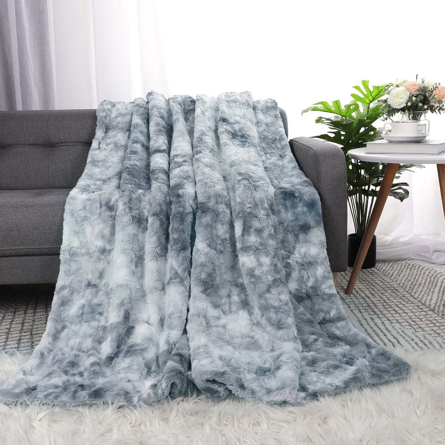Unique Bargains Faux Fur Shaggy Sherpa Throw Blanket, 60" x 77", Gray ...