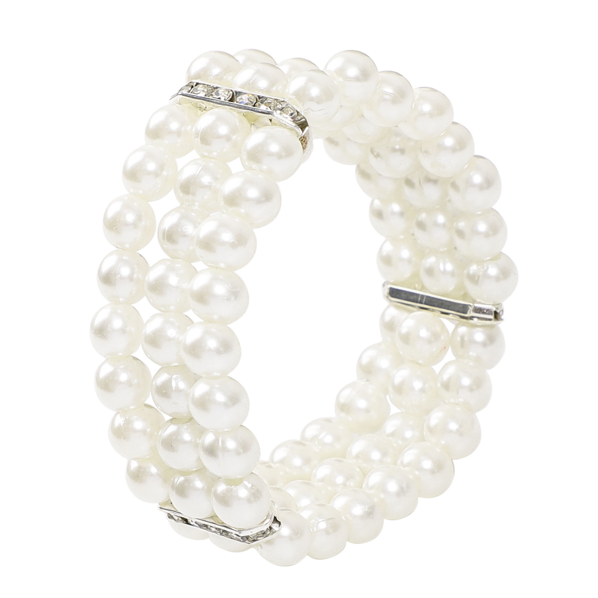 Unique Bargains Faux Pearl Bracelet 3 Row Pearl Bead Stretch Bracelet Multi Layered Women s Size One size White