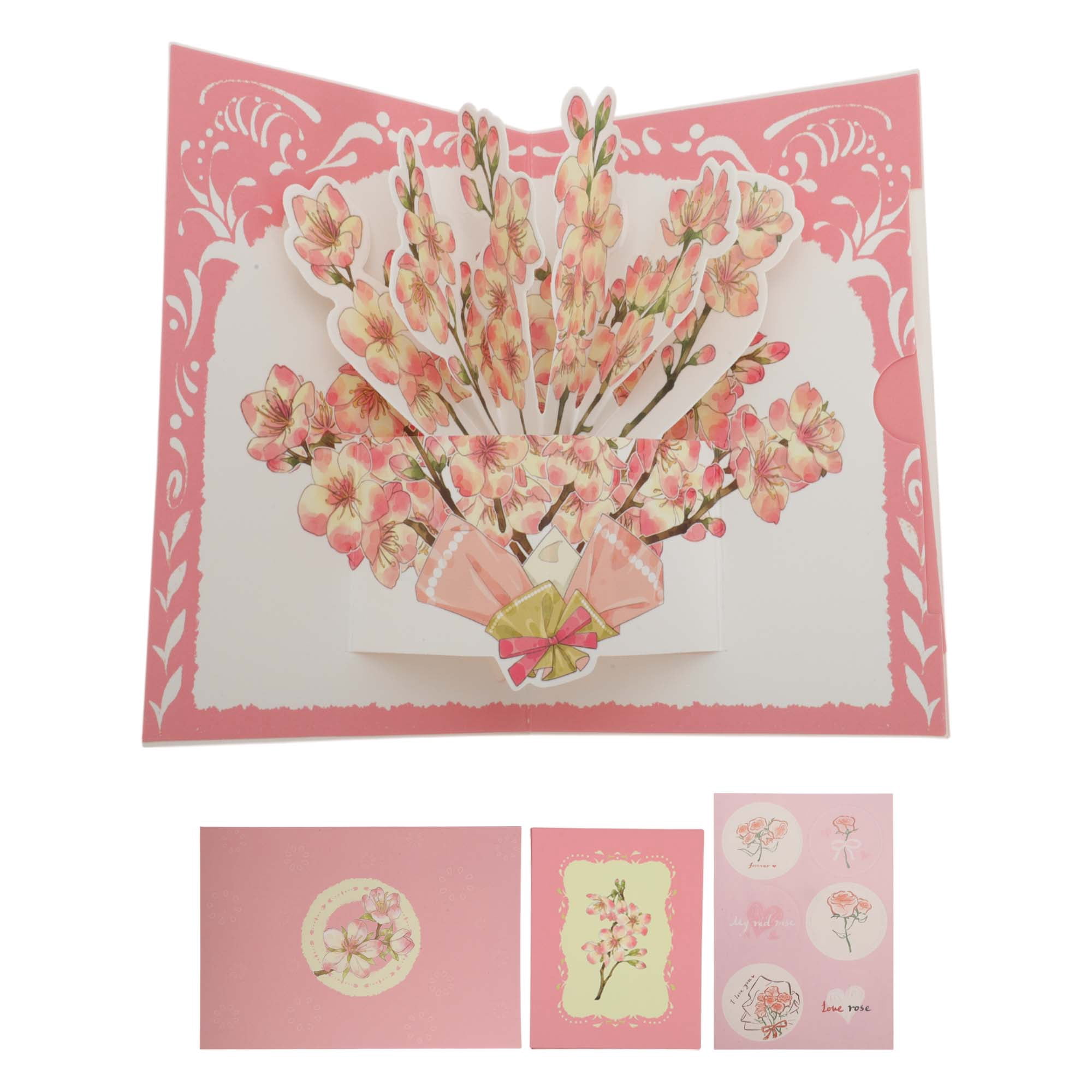 Unique Bargains Floral Pops Up Card 3D Greeting Cards with Envelope ...