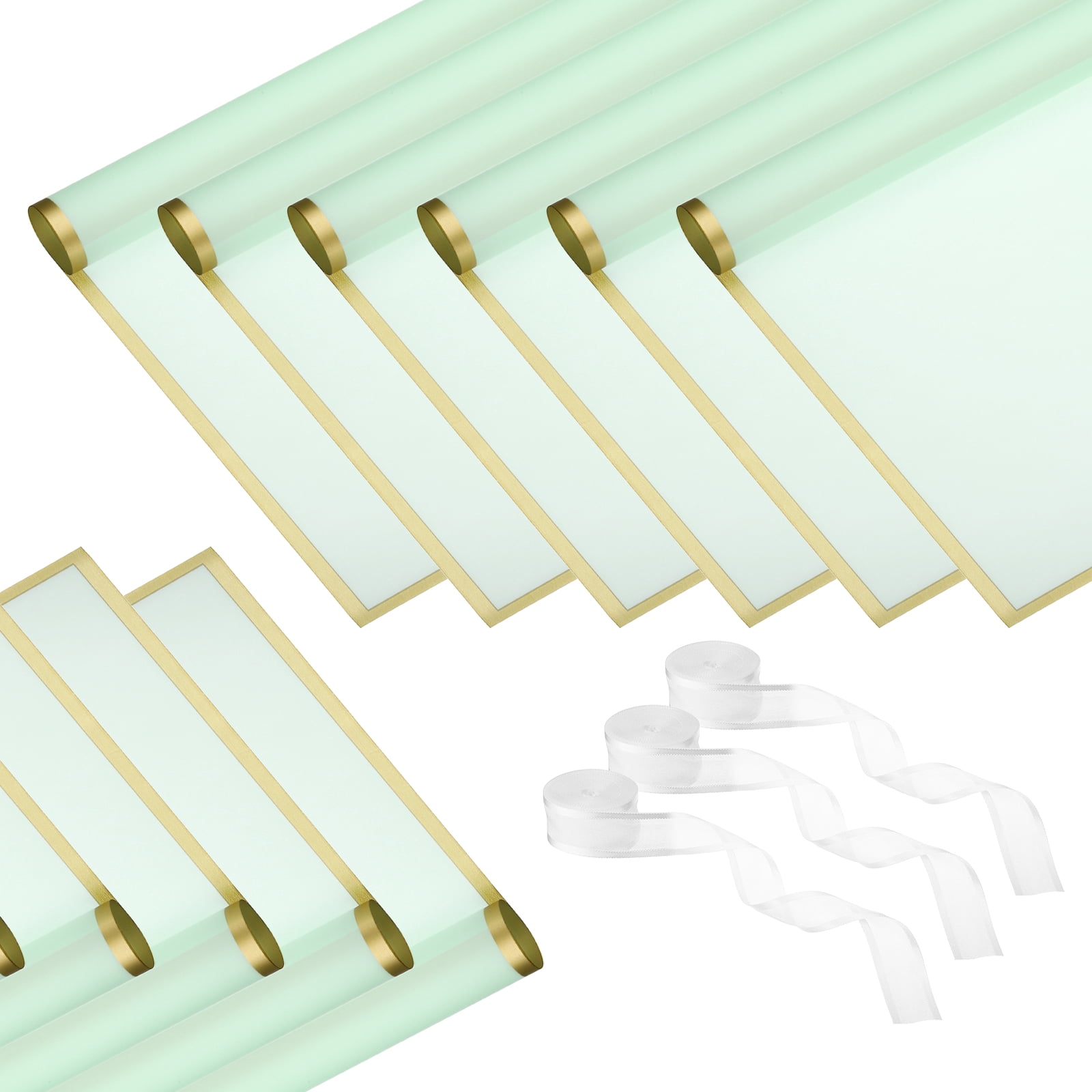 Unique Bargains Flower Bouquet Wrapping Paper Edge Ribbon Light Green ...