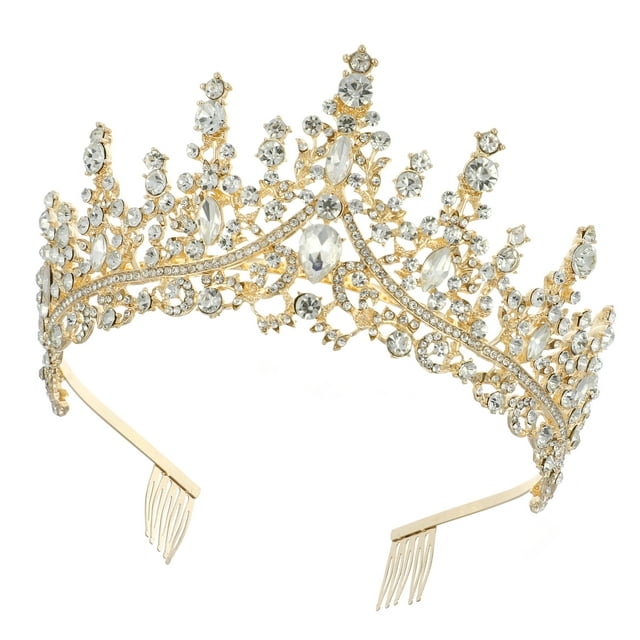 Unique Bargains Gold Tone Crystal Tiara Crowns Elegant Princess Crown ...