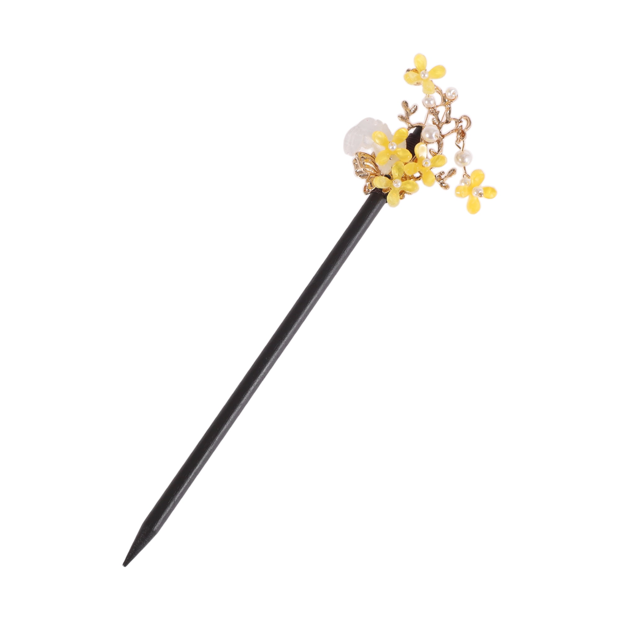 Unique Bargains Hair Chopstick for Women Black Yellow 1 Pc [Flower ...