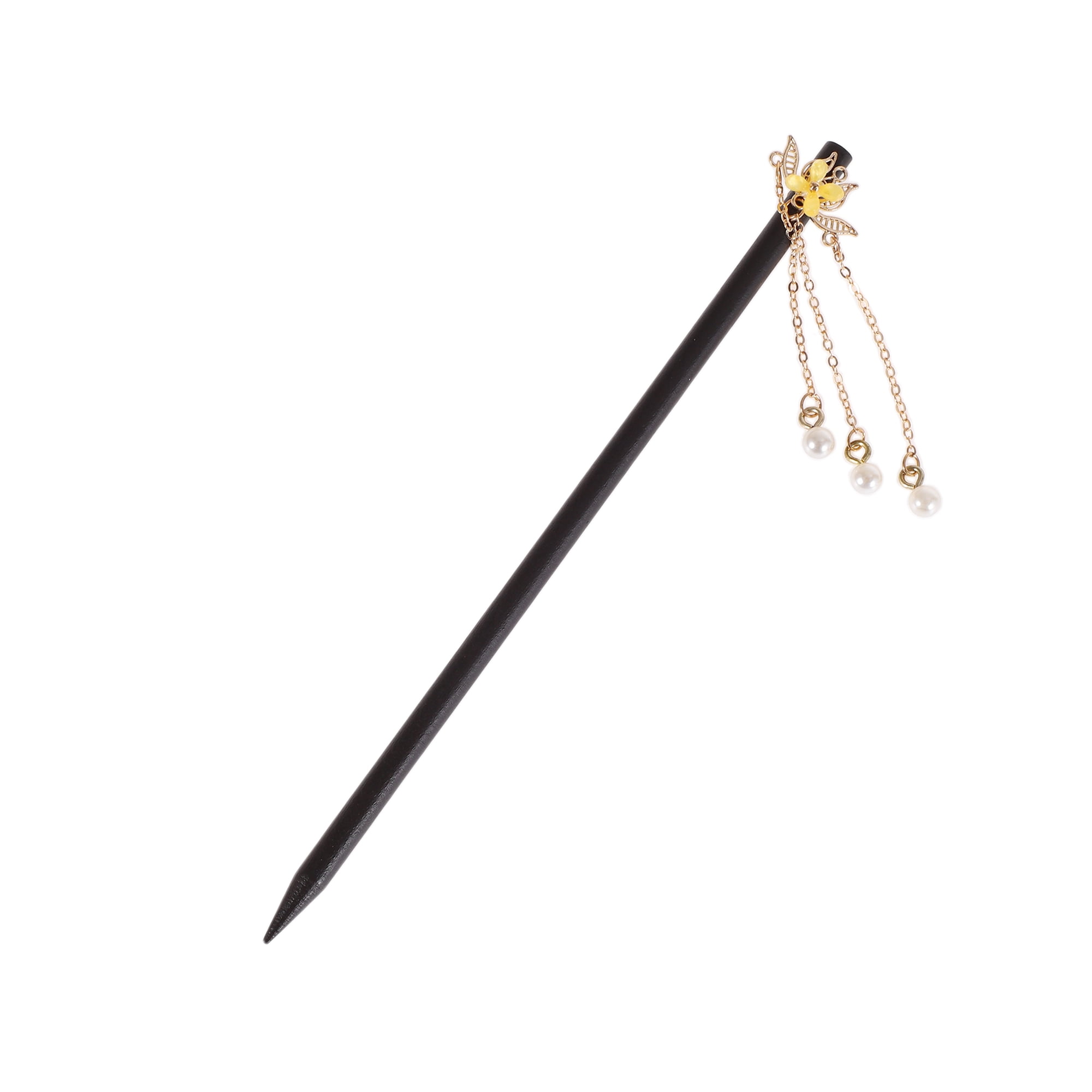 Unique Bargains Hair Chopstick for Women Black Yellow 1 Pc [Three Beads ...