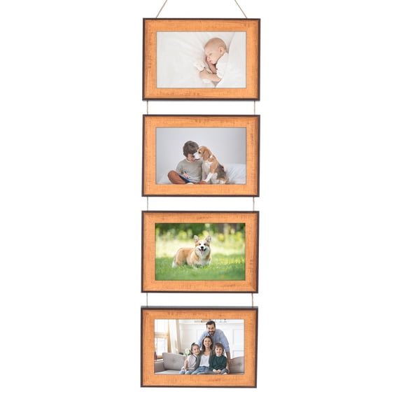 Unique Bargains Hanging Collage Photo Frames with Rope Brown Four ...
